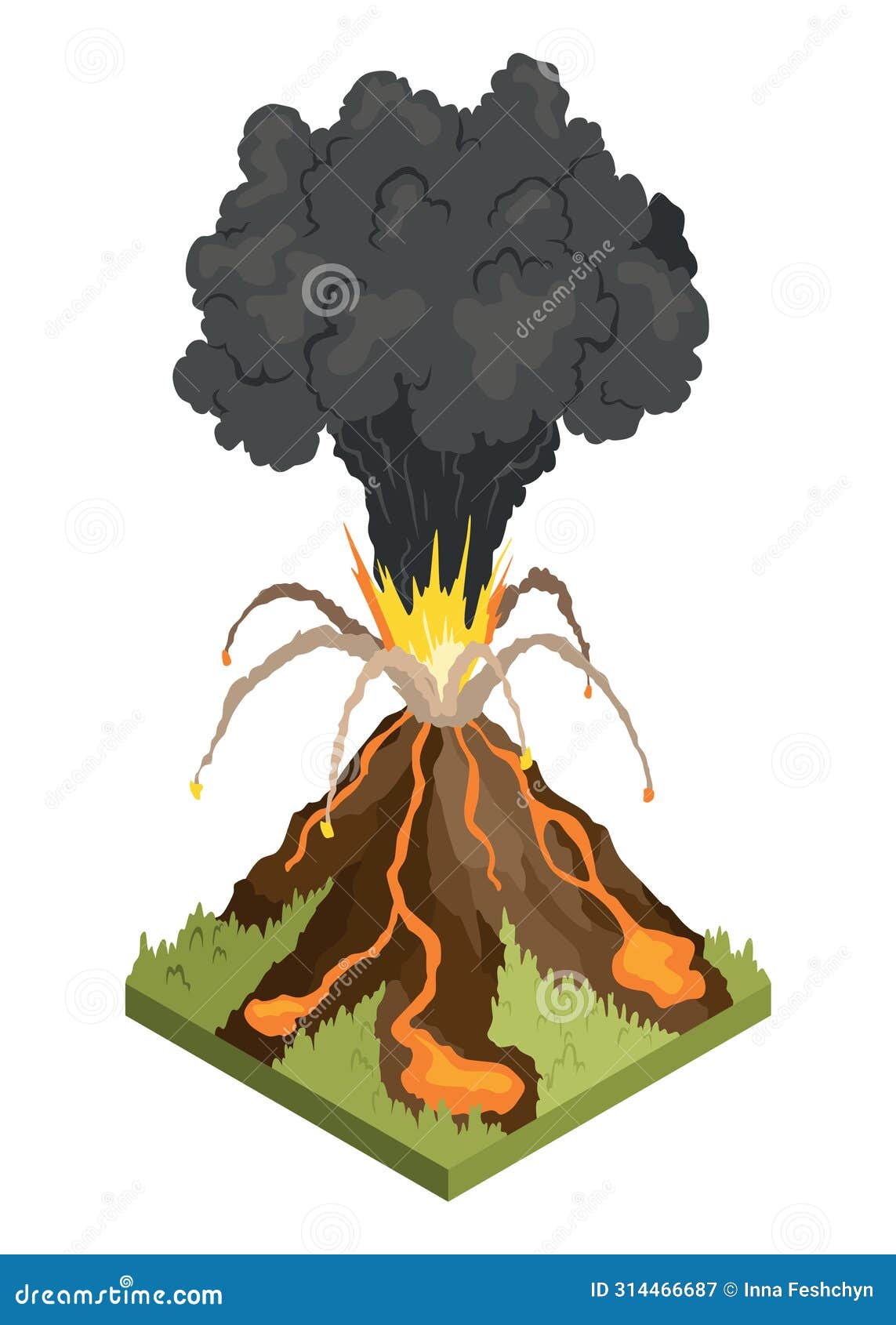 Isometric Natural Disaster Concept with Eruption Volcano Vector ...