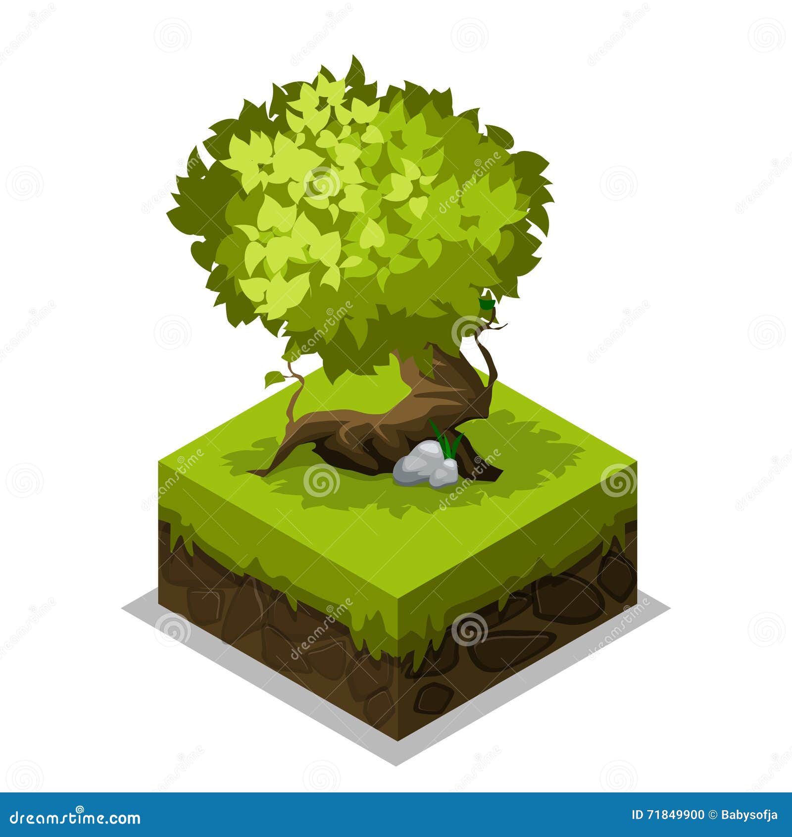 Isometric Nature Land, Grass and Tree. Stock Vector - Illustration of ...