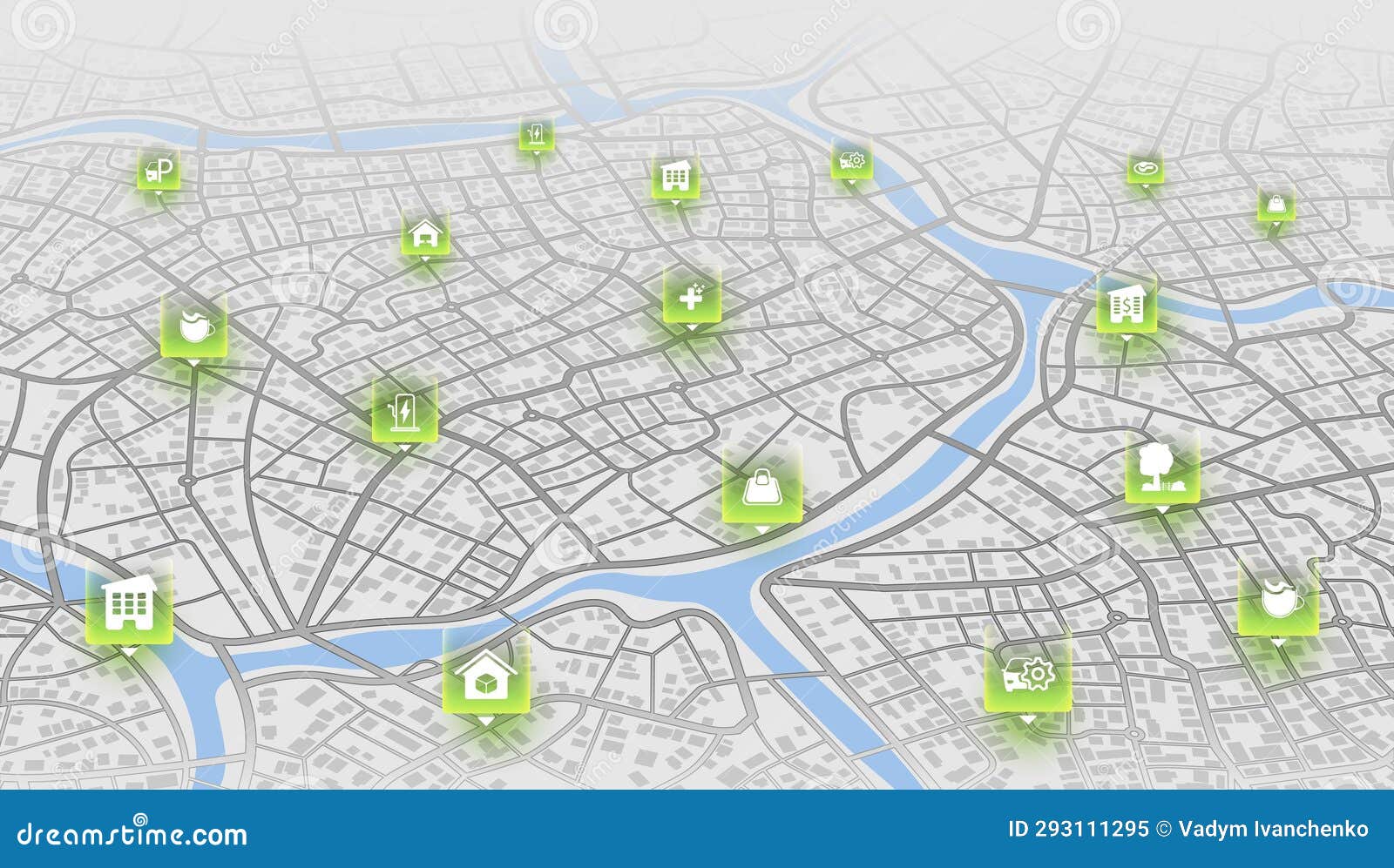 Isometric Navigate Mapping Technology for Distance Data, Path Turns. Abstract Map with Unique ...