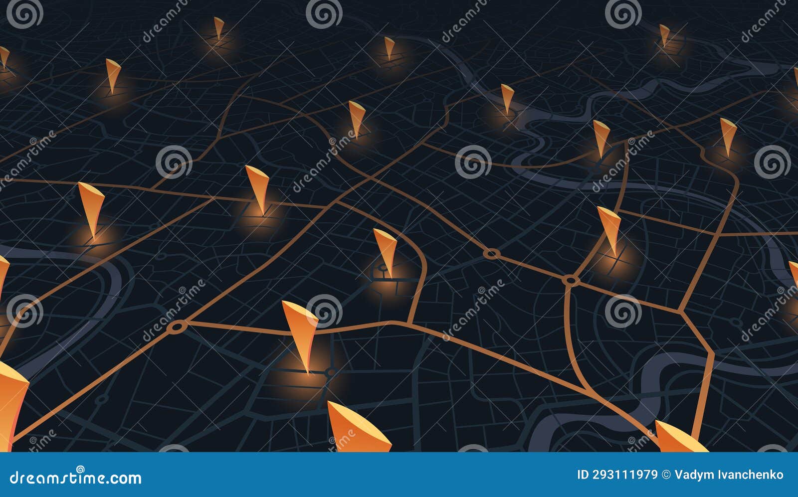 Isometric Navigate Mapping Technology for Distance Data, Path Turns. Abstract Map with Unique ...