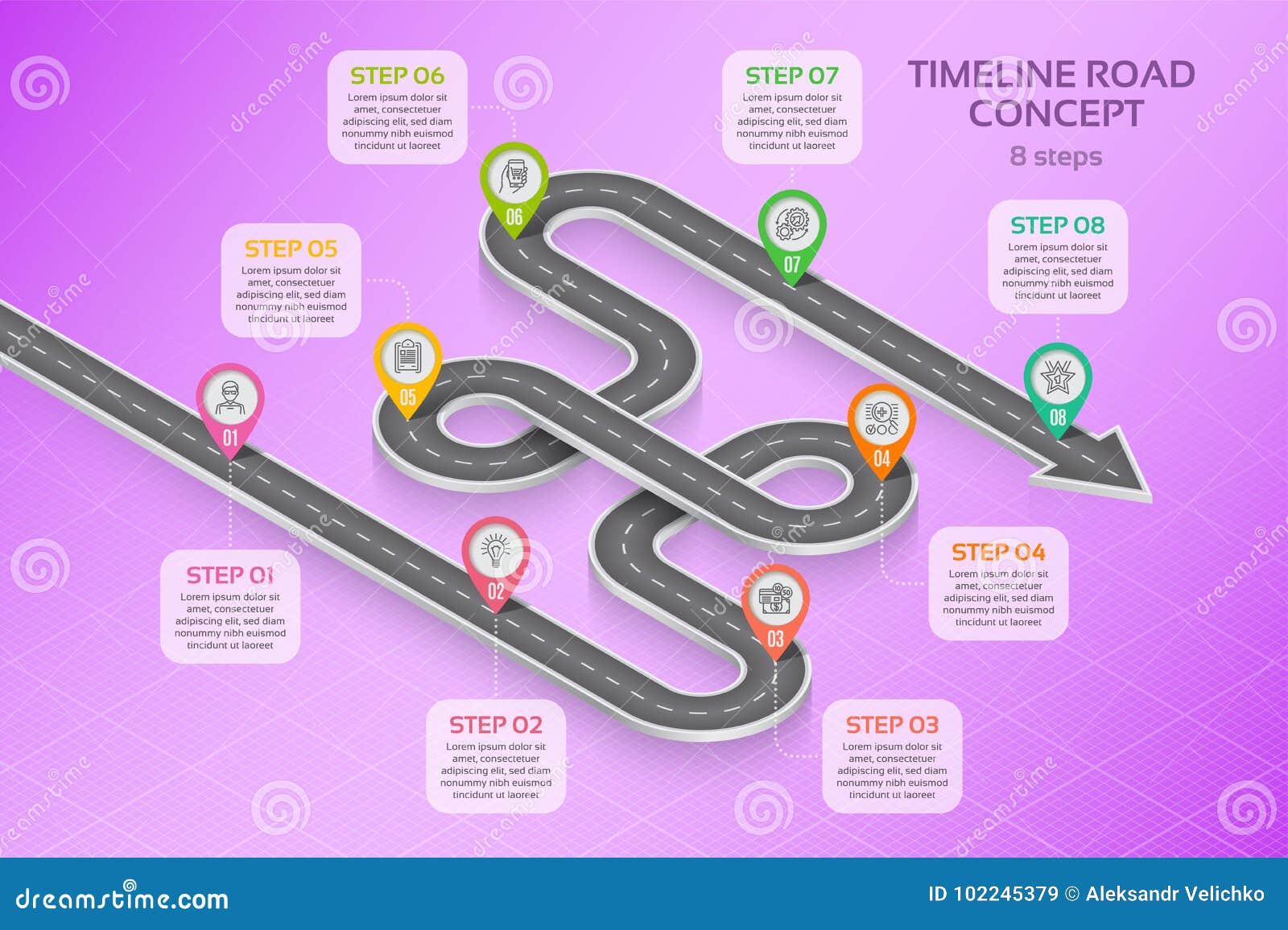 Isometric Navigation Map Infographic 8 Steps Timeline Concept Stock ...