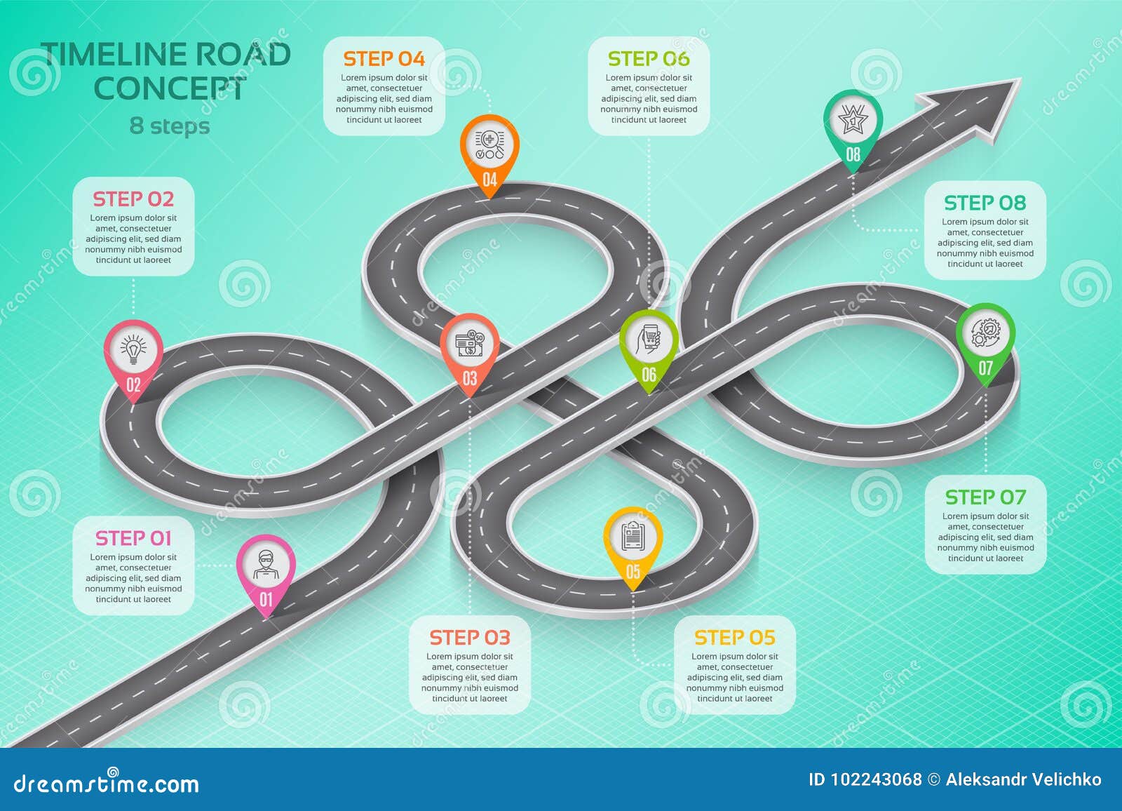 Isometric Navigation Map Infographic 8 Steps Timeline Concept Stock ...