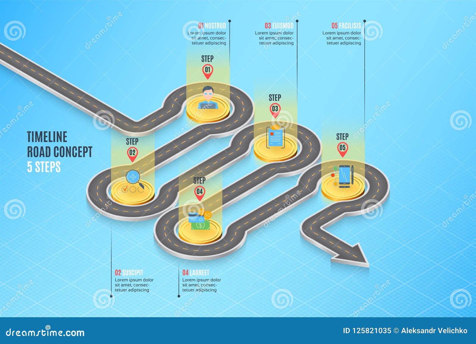 Isometric Navigation Map Infographic 5 Steps Timeline Concept Stock ...