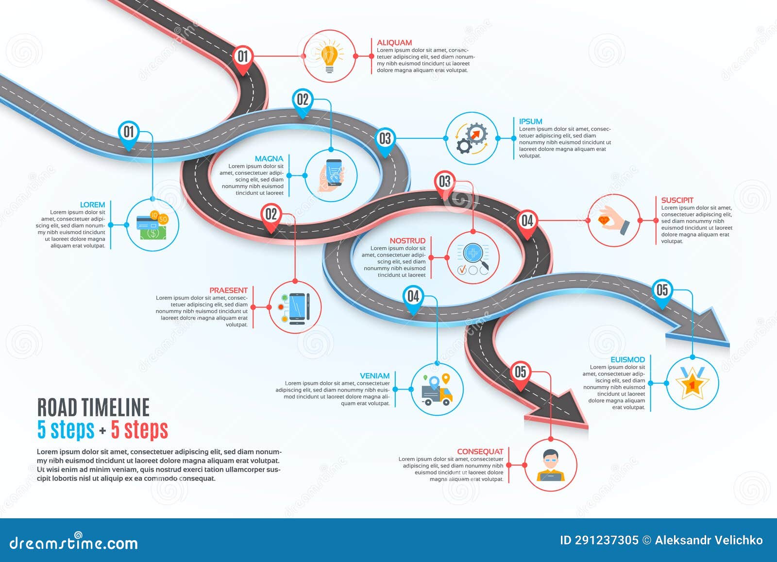 Isometric Navigation Map Infographic 5 Steps Timeline Concept. Winding ...