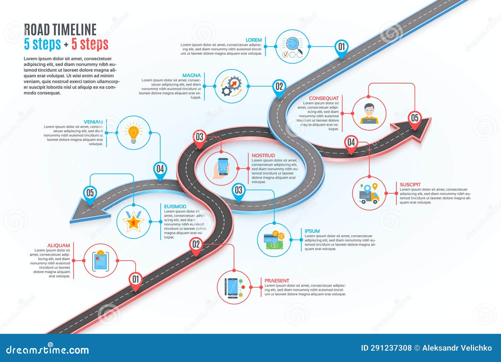 Isometric Navigation Map Infographic 5 Steps Timeline Concept. Winding ...