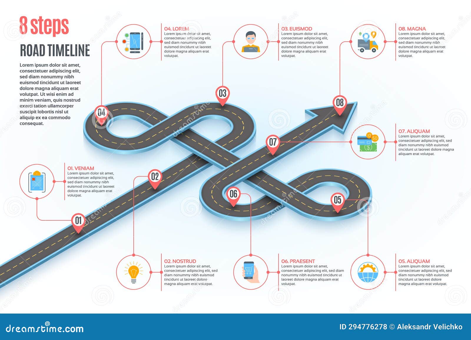 Isometric Navigation Map Infographic 8 Steps Timeline Concept. Winding ...