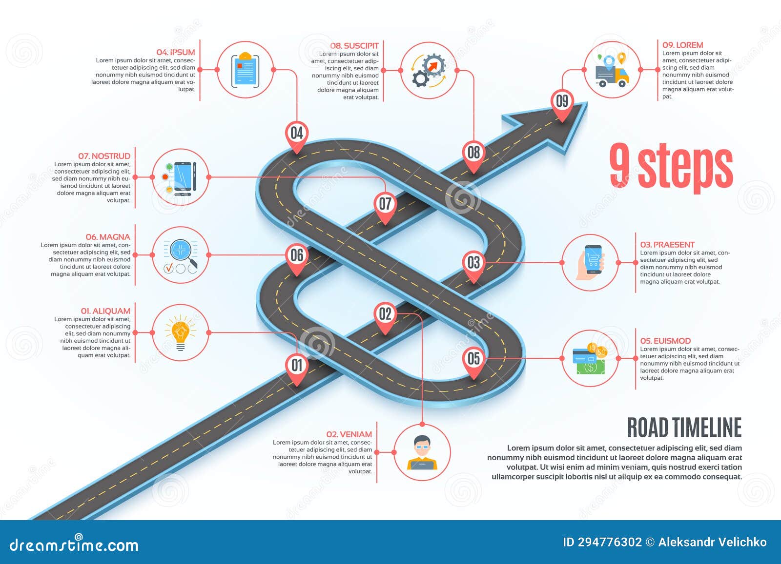 Isometric Navigation Map Infographic 9 Steps Timeline Concept. Winding ...