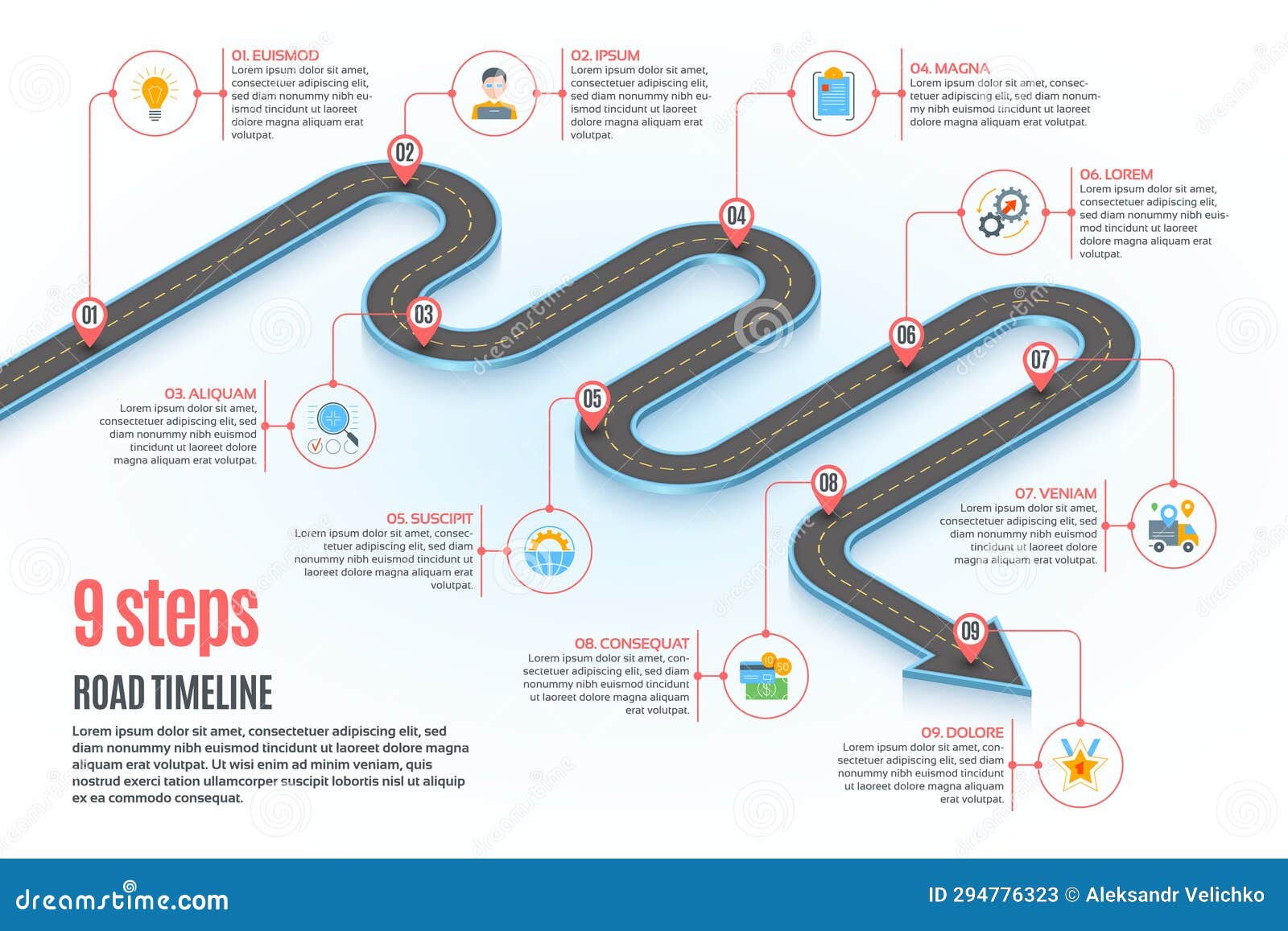 Isometric Navigation Map Infographic 9 Steps Timeline Concept. Winding ...