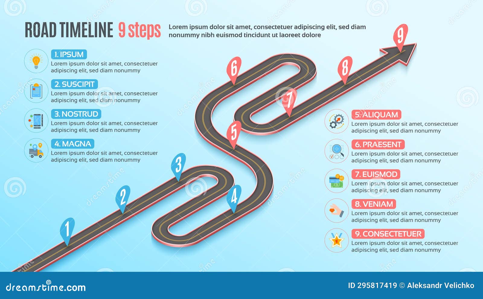 Isometric Navigation Map Infographic 9 Steps Timeline Concept. Stock ...