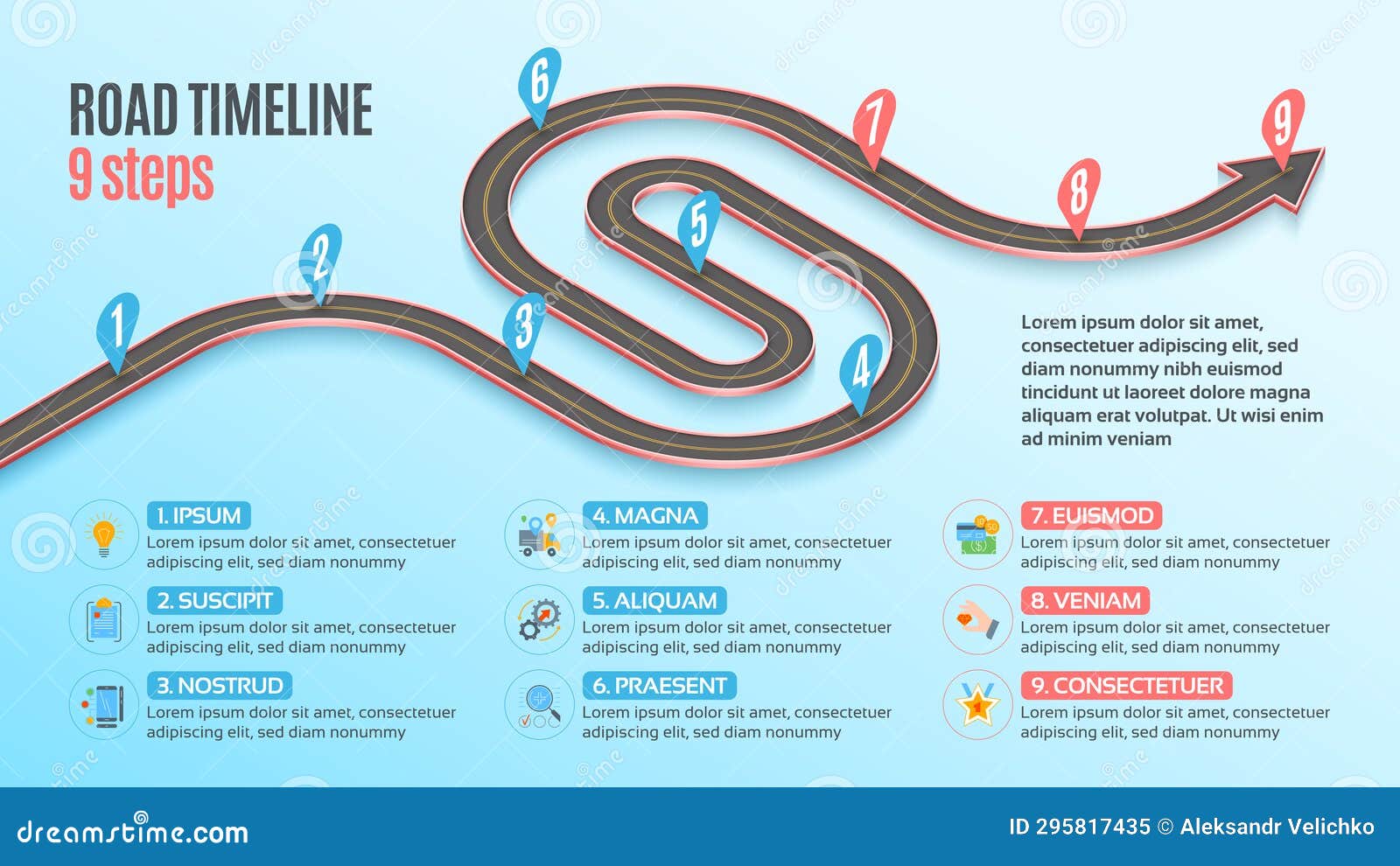 Isometric Navigation Map Infographic 9 Steps Timeline Concept. Stock ...