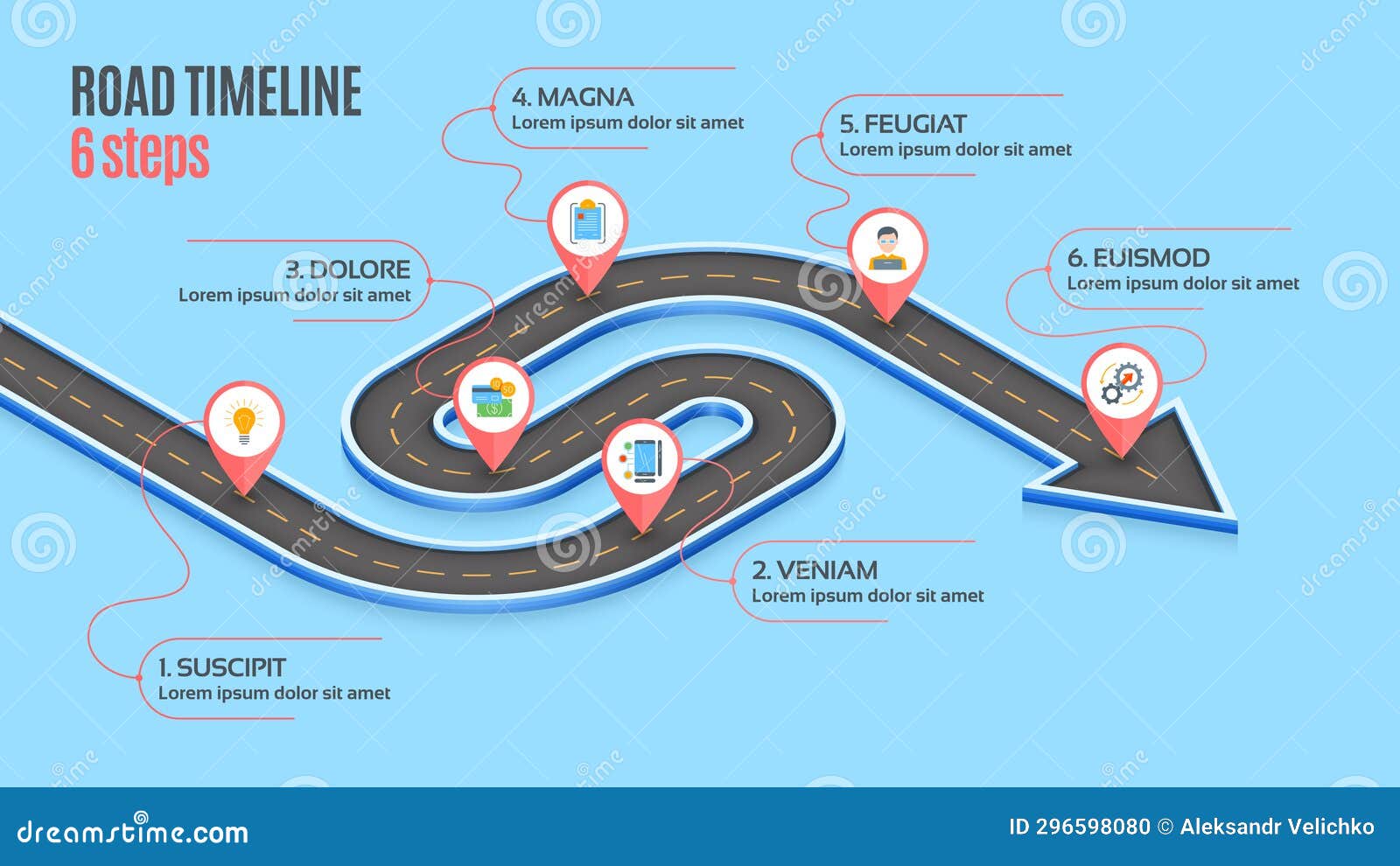 Isometric Navigation Map Infographic 6 Steps Timeline Concept. Stock ...