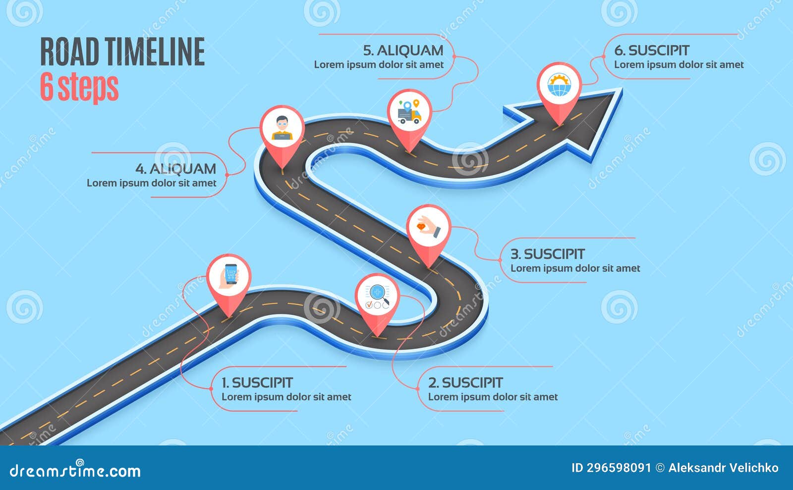 Isometric Navigation Map Infographic 6 Steps Timeline Concept. Stock ...
