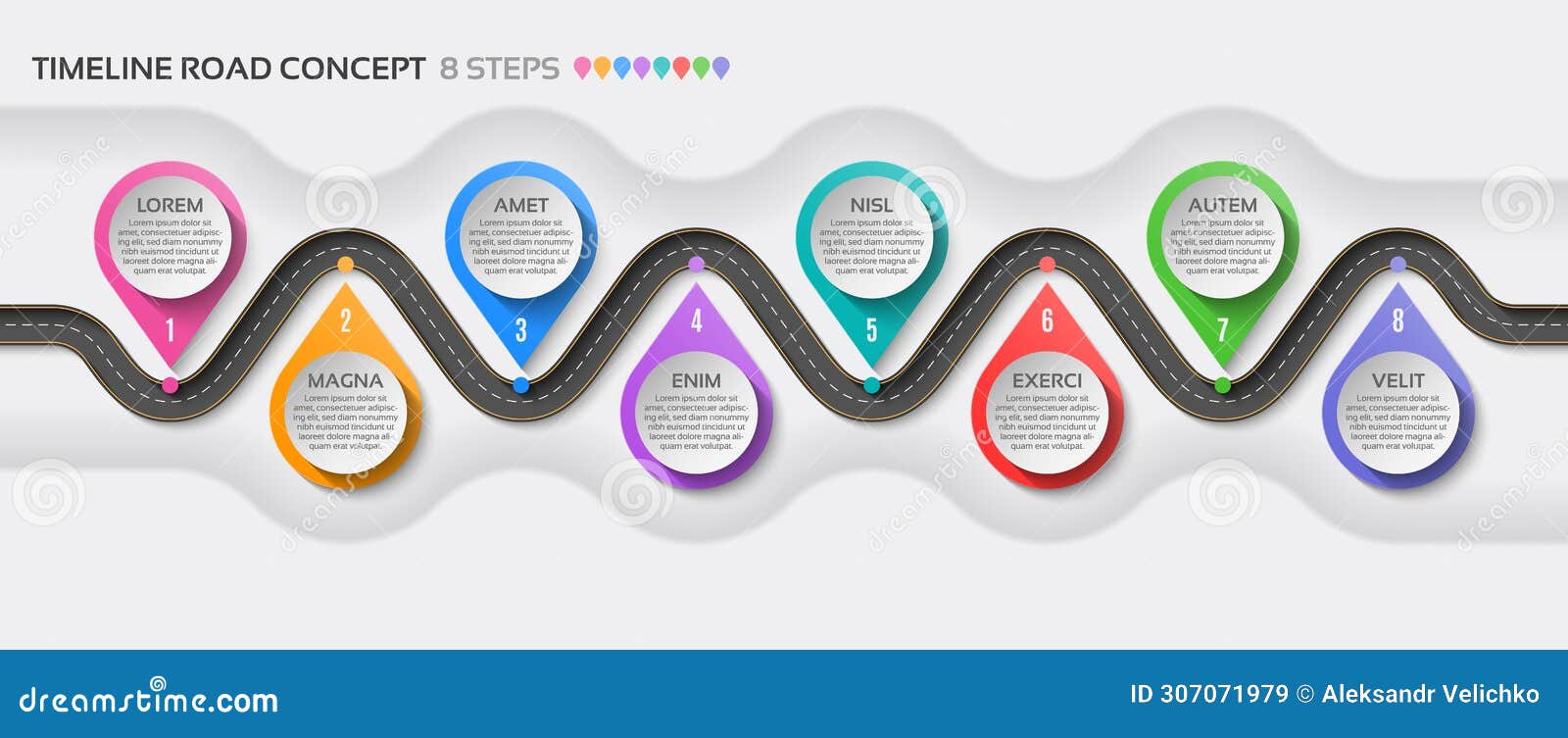 Isometric Navigation Map Infographic 8 Steps Timeline Concept. Winding ...