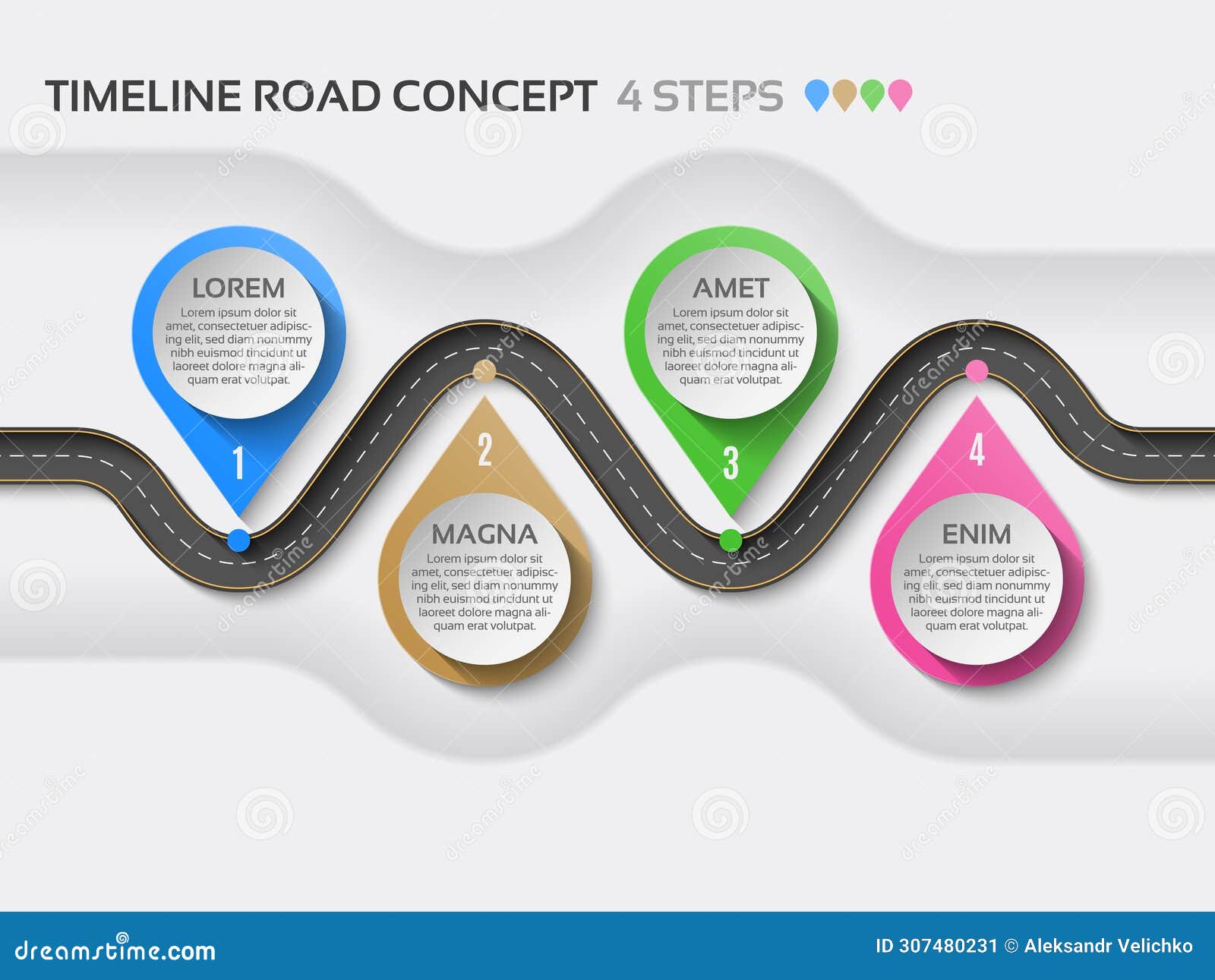 Isometric Navigation Map Infographic 4 Steps Timeline Concept. Winding ...