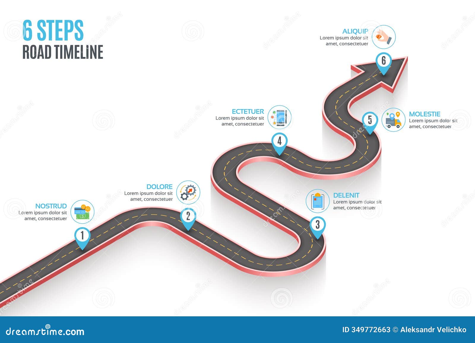 Isometric Navigation Map Infographic 6 Steps Timeline Concept. Stock ...