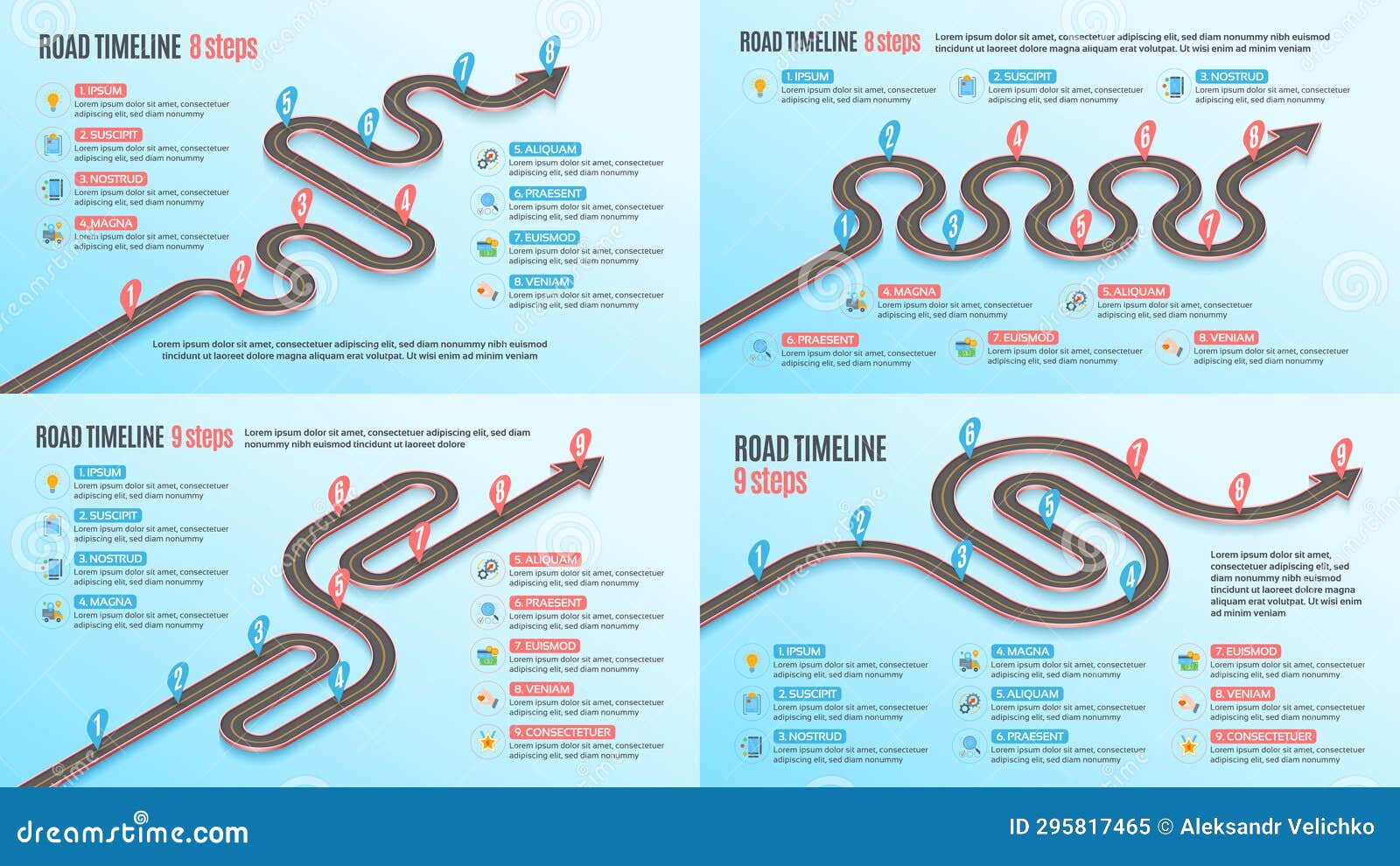 Isometric Navigation Map Infographic 8-9 Steps Timeline Concepts Stock ...