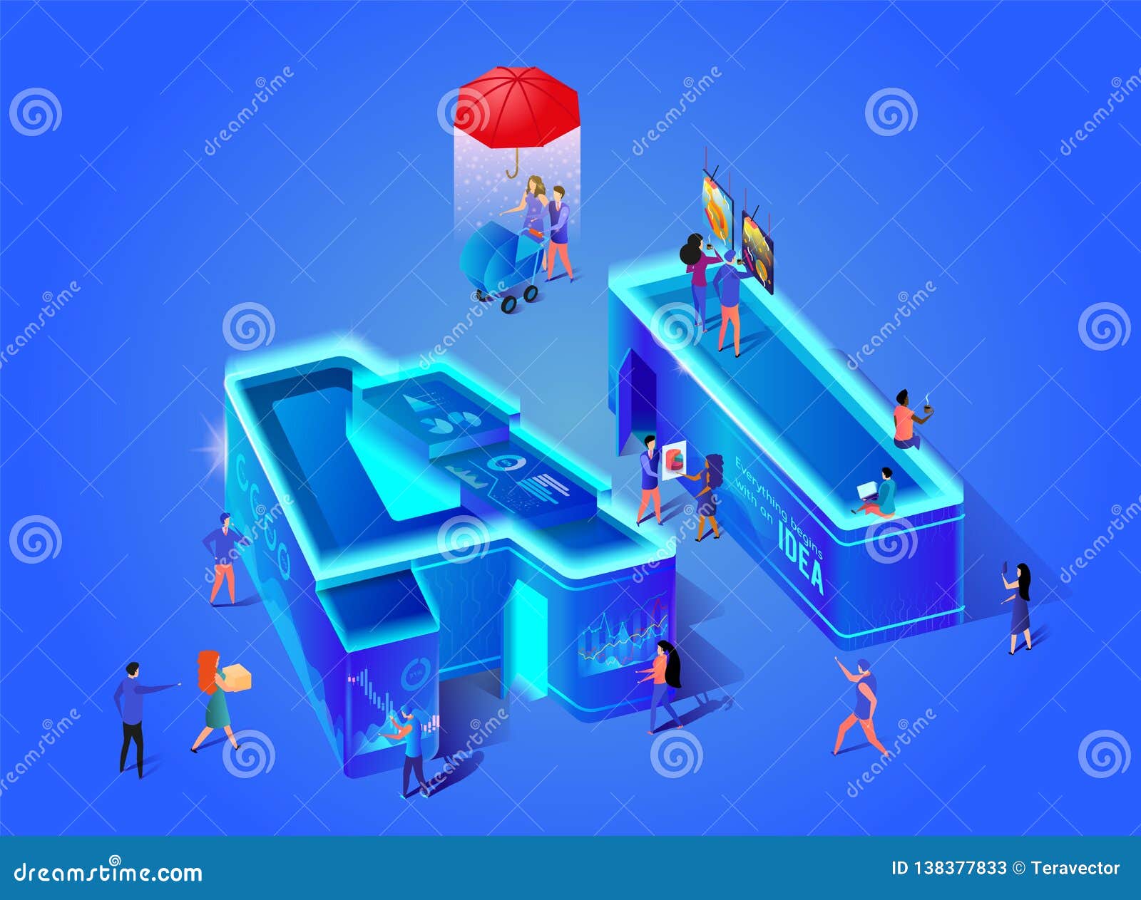 Isometric Neon Ai Letter Artificial Intelligence Stock Illustration ...