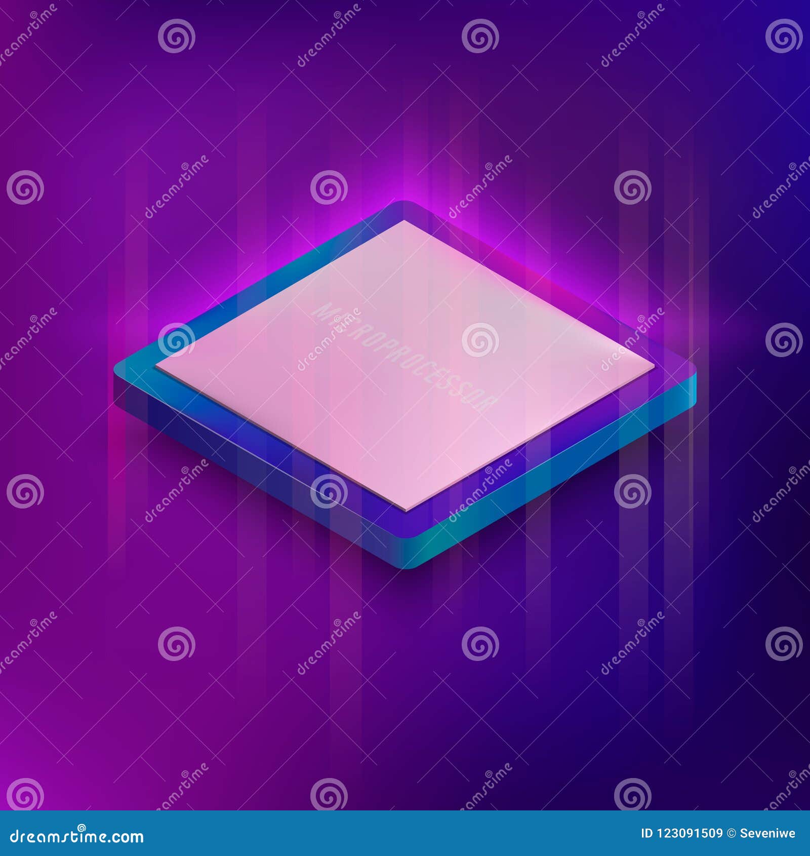 Isometric Neon Styled Illustration of Computer Microprocessor. Stock ...