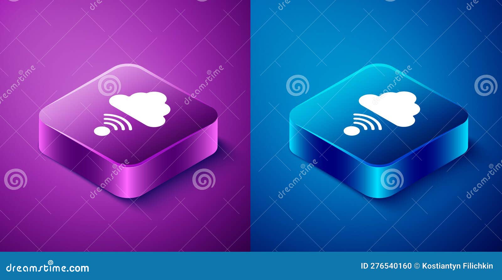 Isometric Network Cloud Connection Icon Isolated on Blue and Purple ...