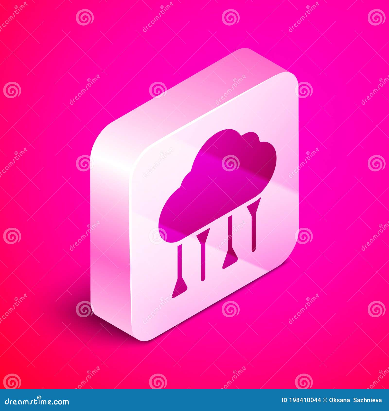 Isometric Network Cloud Connection Icon Isolated on Pink Background ...