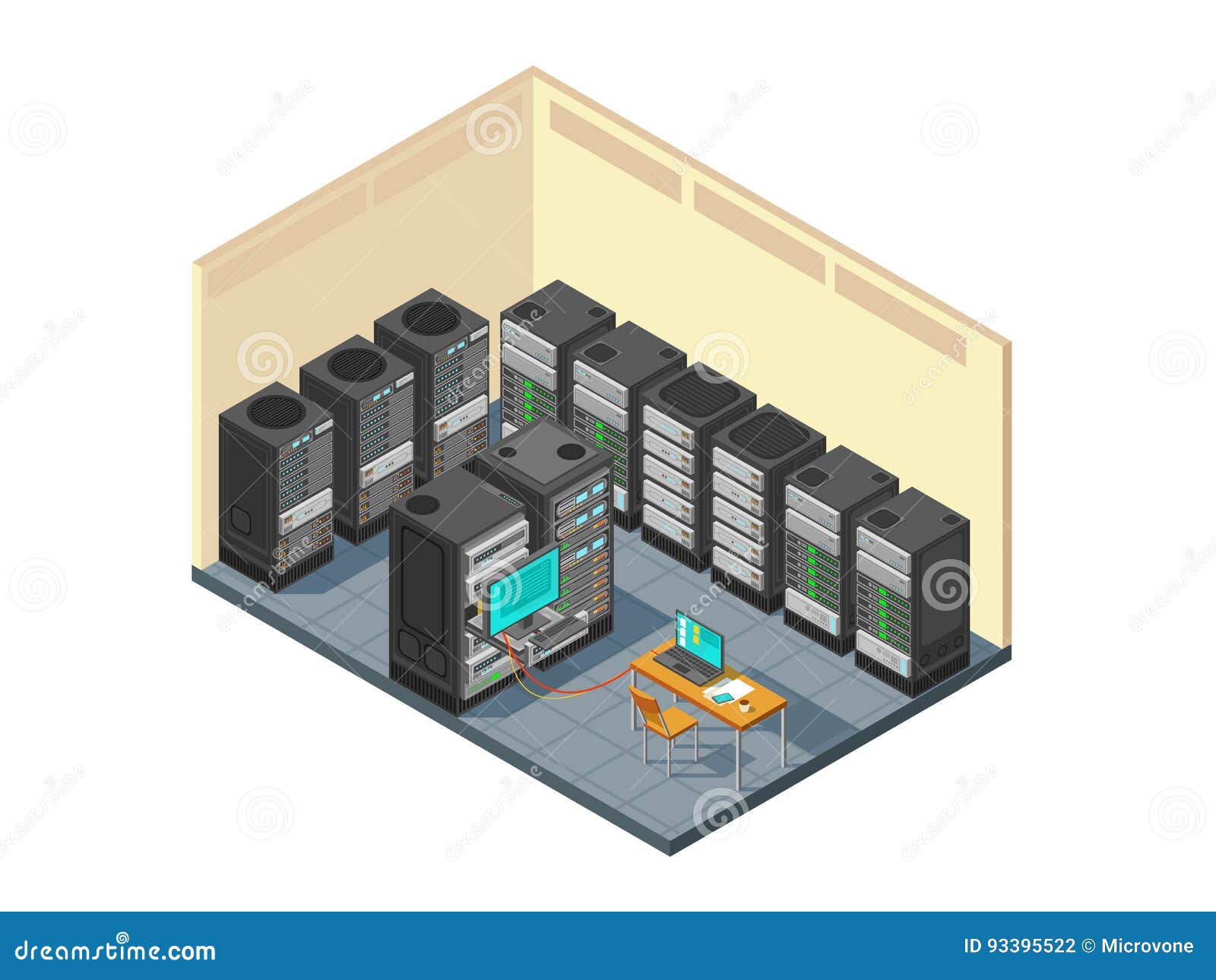 Isometric Network Server Room with Row of Computer Equipments Stock ... Isometric Network Server Room with Row of Computer Equipments Stock ...
