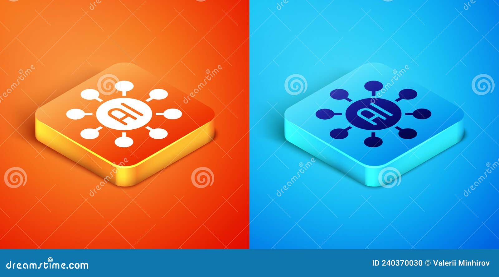 Isometric Neural Network Icon Isolated on Orange and Blue Background ...