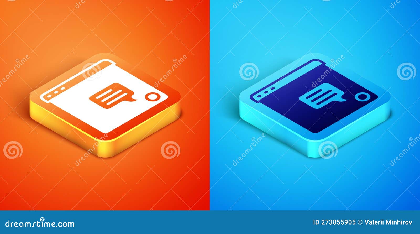 Isometric New Chat Messages Notification Icon Isolated on Orange and ...