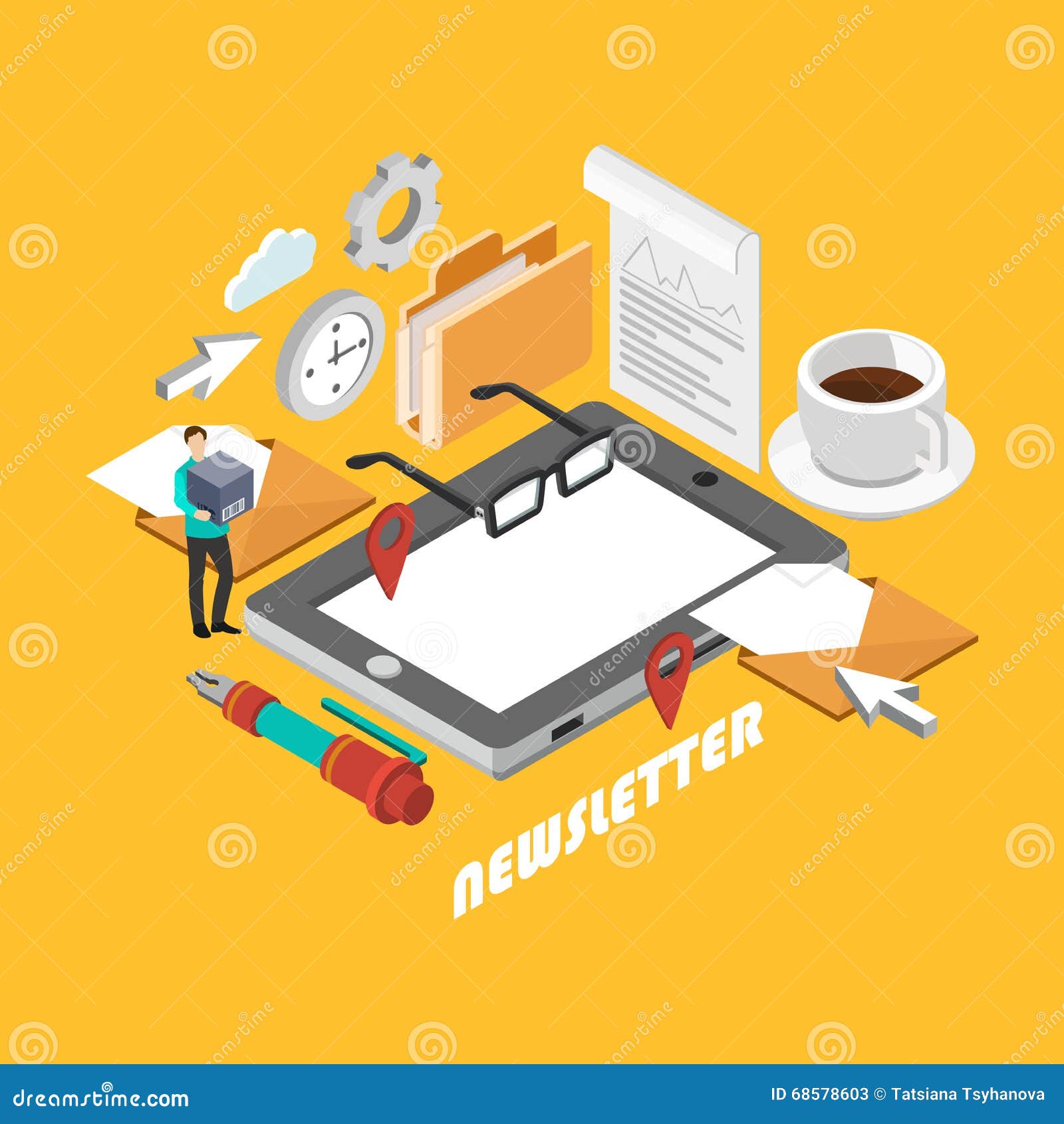 Isometric Newsletter Concept. Stock Vector - Illustration of cloud ...