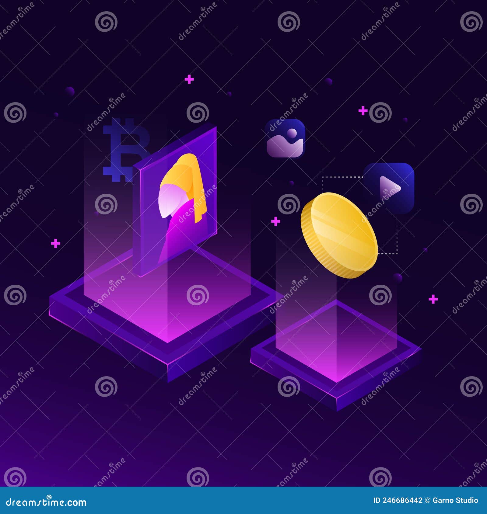 Isometric Nft Illustration Futuristic Design Stock Vector