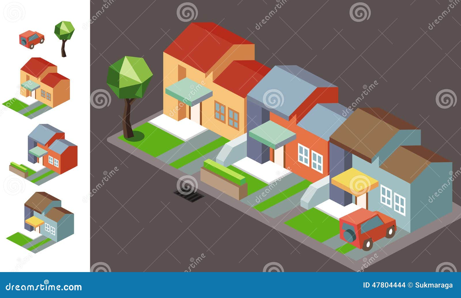 Isometric Night Neighbourhood Stock Illustration - Illustration of ...