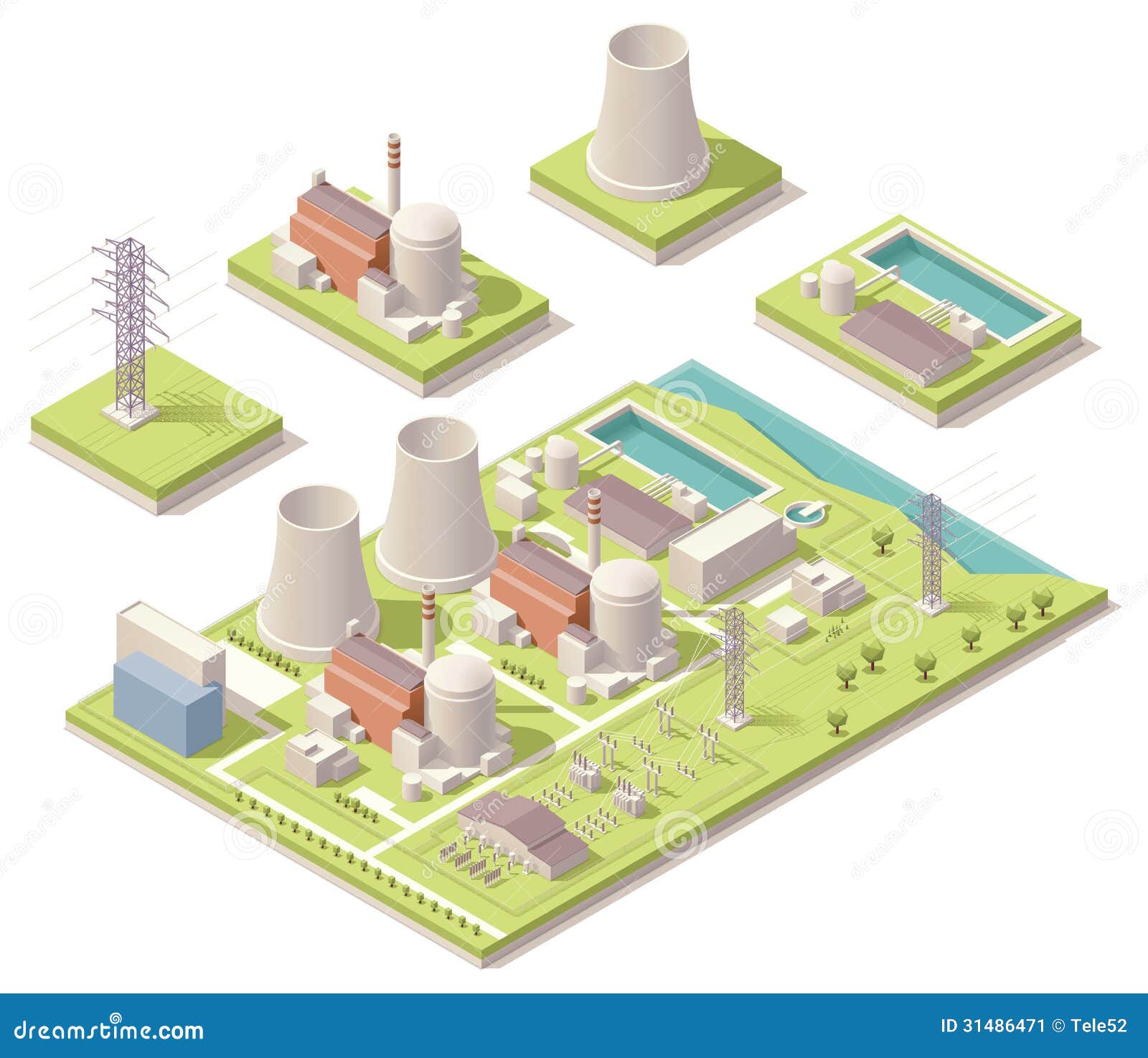 Isometric Nuclear Power Facility Stock Vector - Illustration of ecology ...