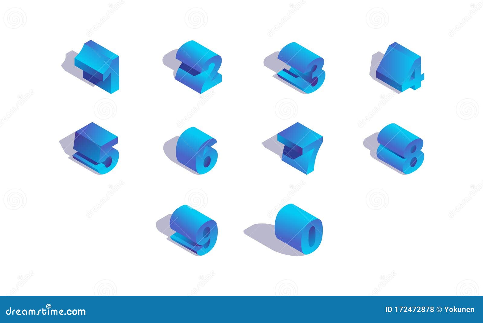 Isometric Numbers Collection in Blue Color with Shadows. Digits from ...