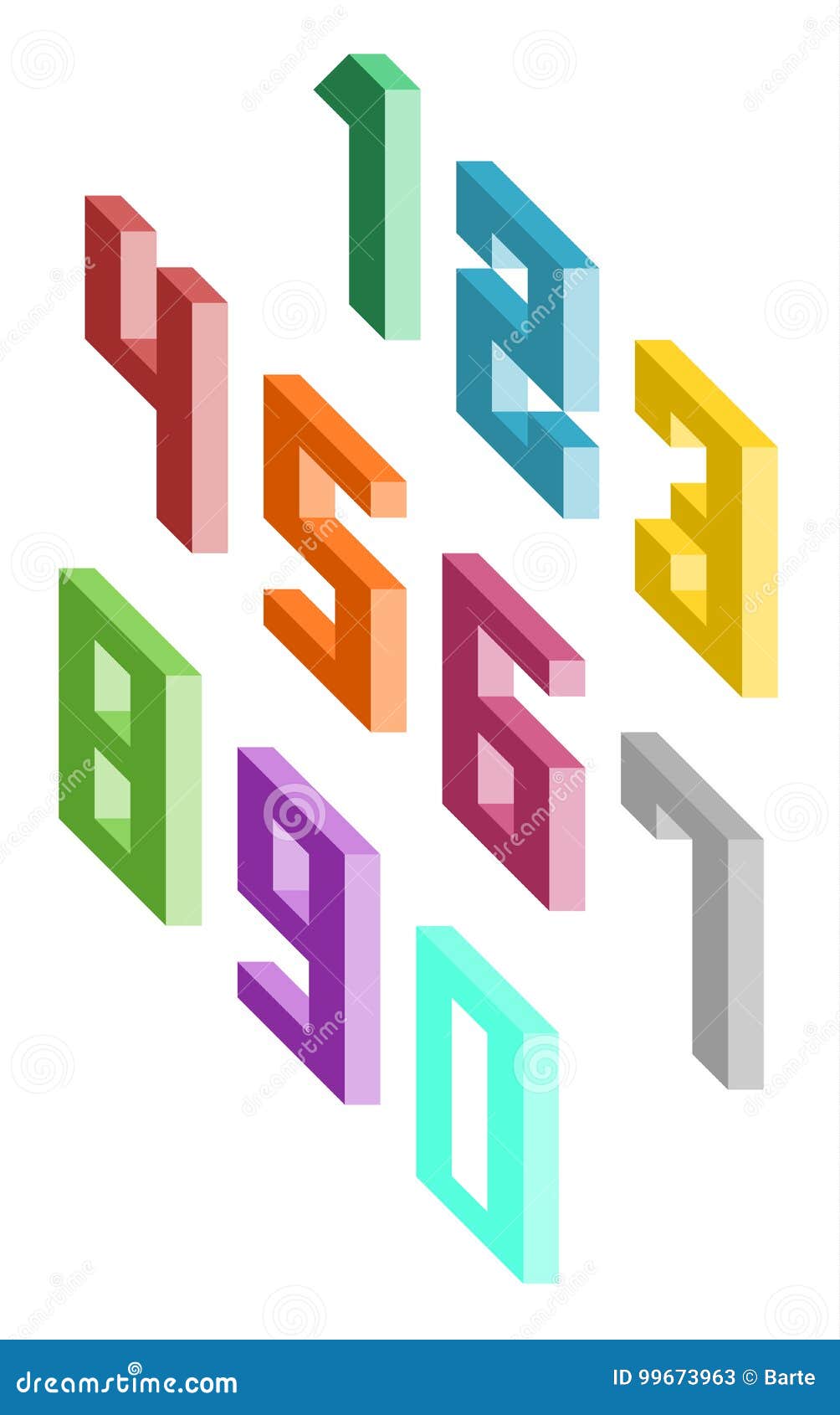 Isometric numbers on white stock vector. Illustration of violet - 99673963