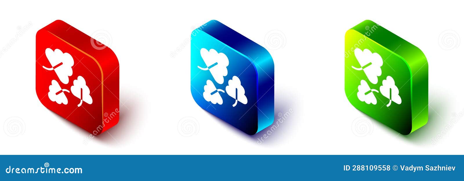Isometric Oak Leaf Icon Isolated on White Background. Red, Blue and ...
