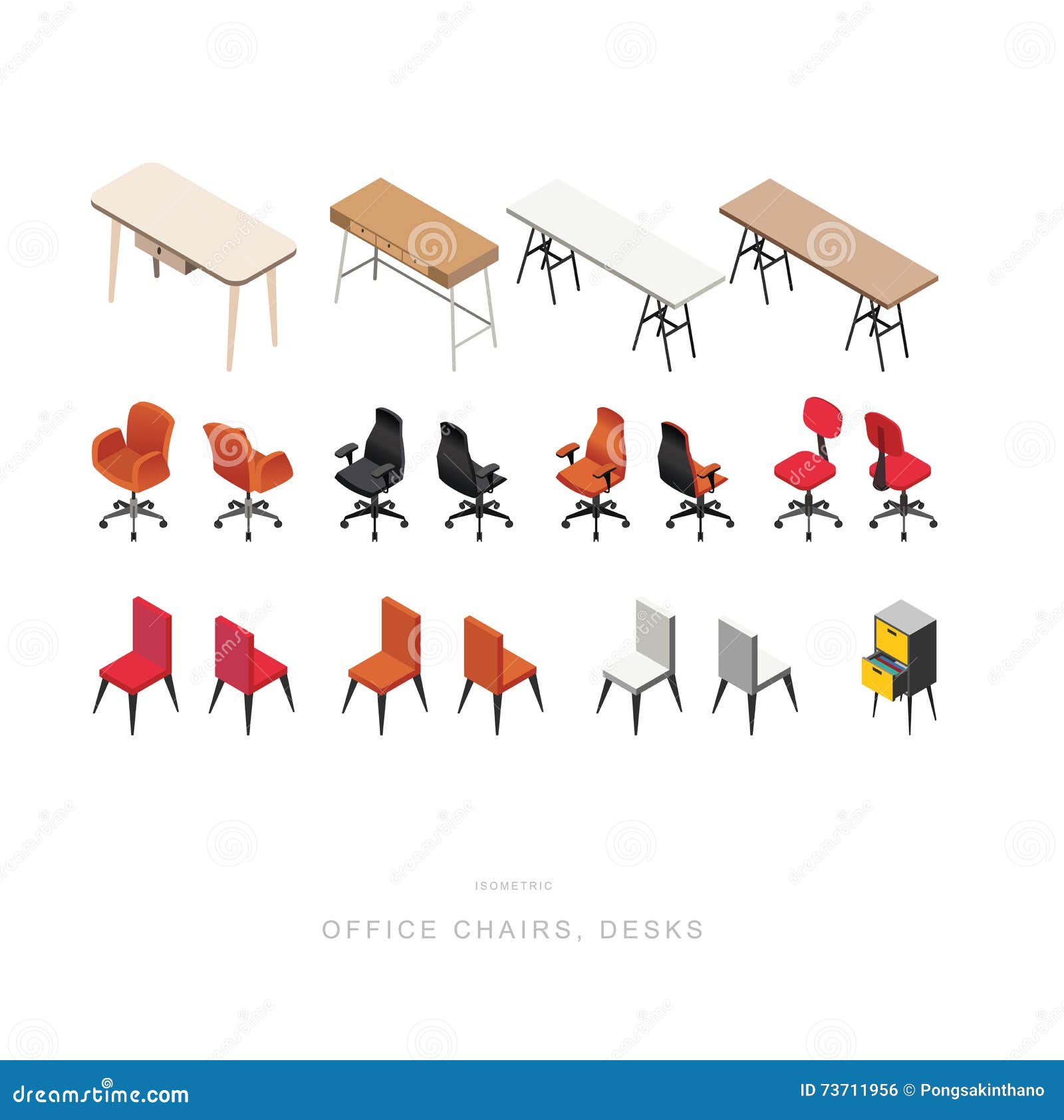 ISOMETRIC OFFICE CHAIRS and DESKS Stock Vector - Illustration of desks ...