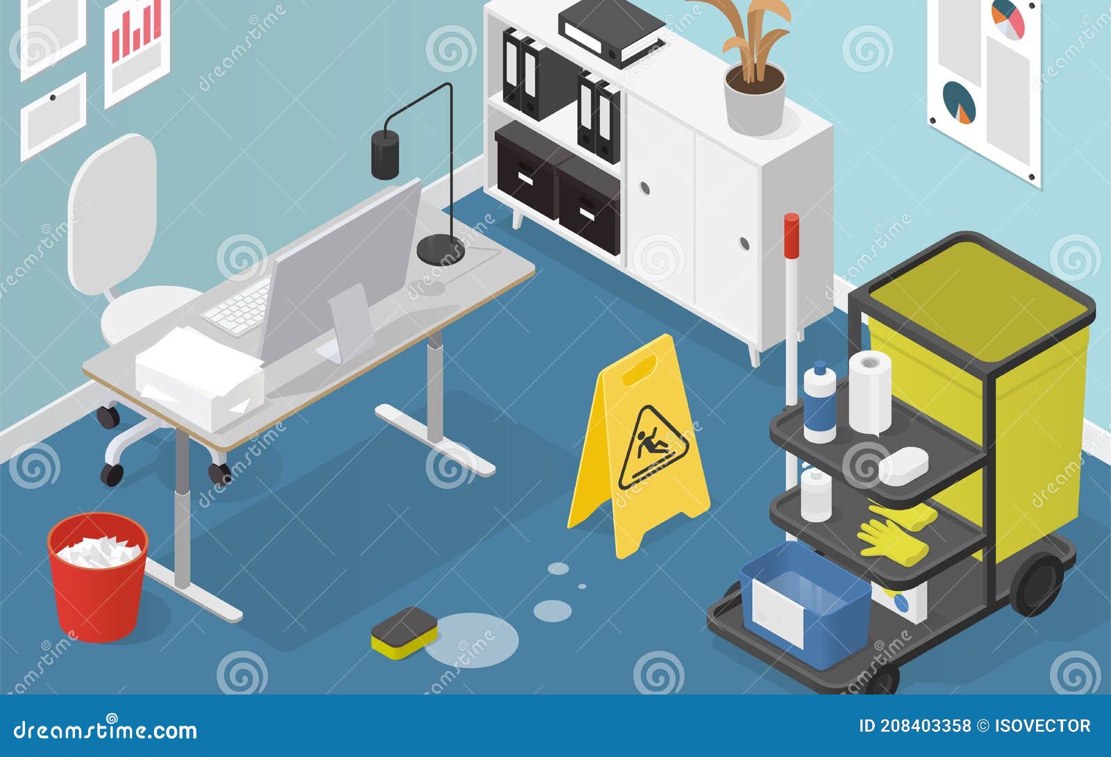Isometric Office Cleaning Illustration Stock Vector - Illustration of ...