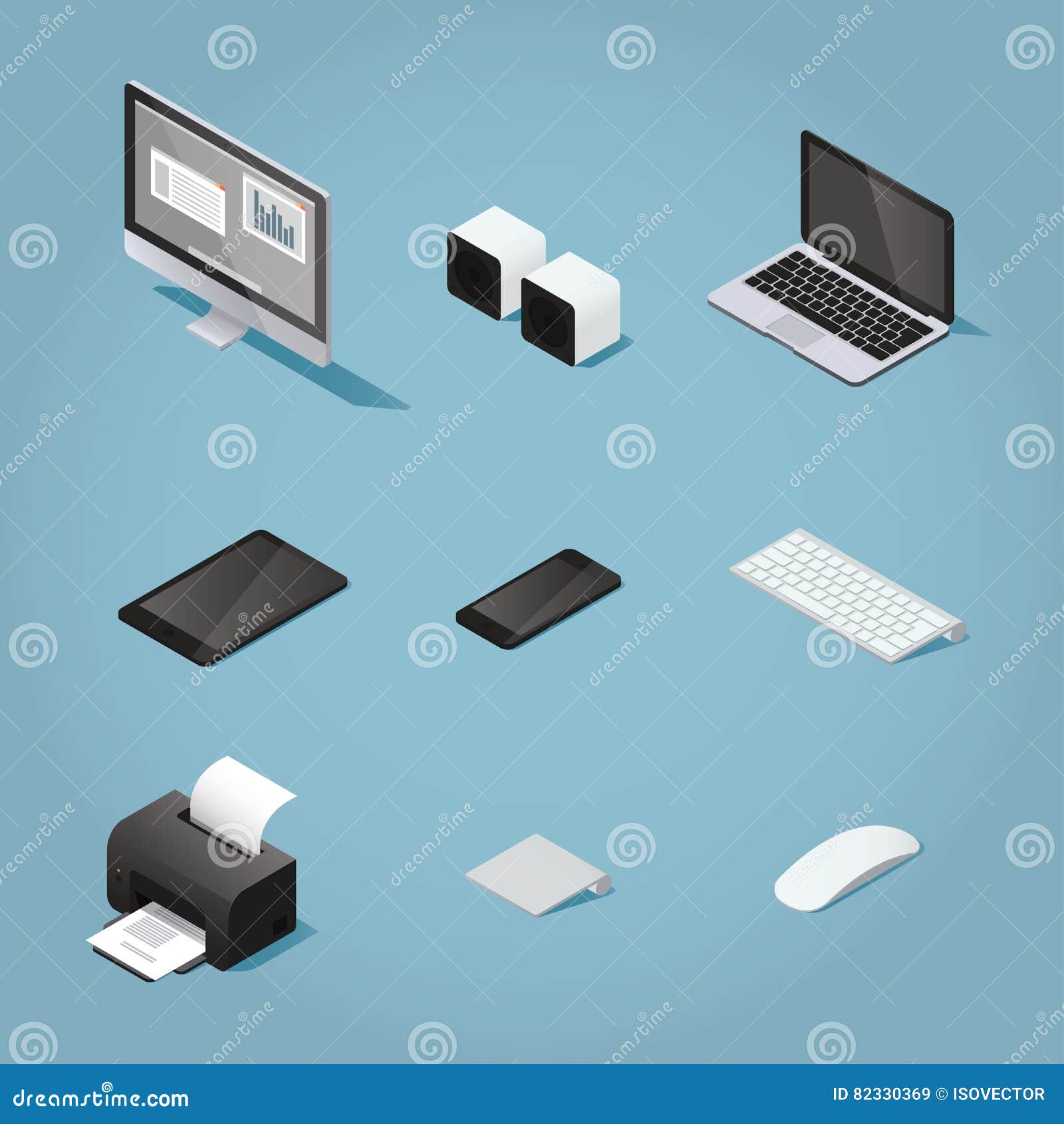 Isometric Office Computer Set Editorial Stock Image - Illustration of ...
