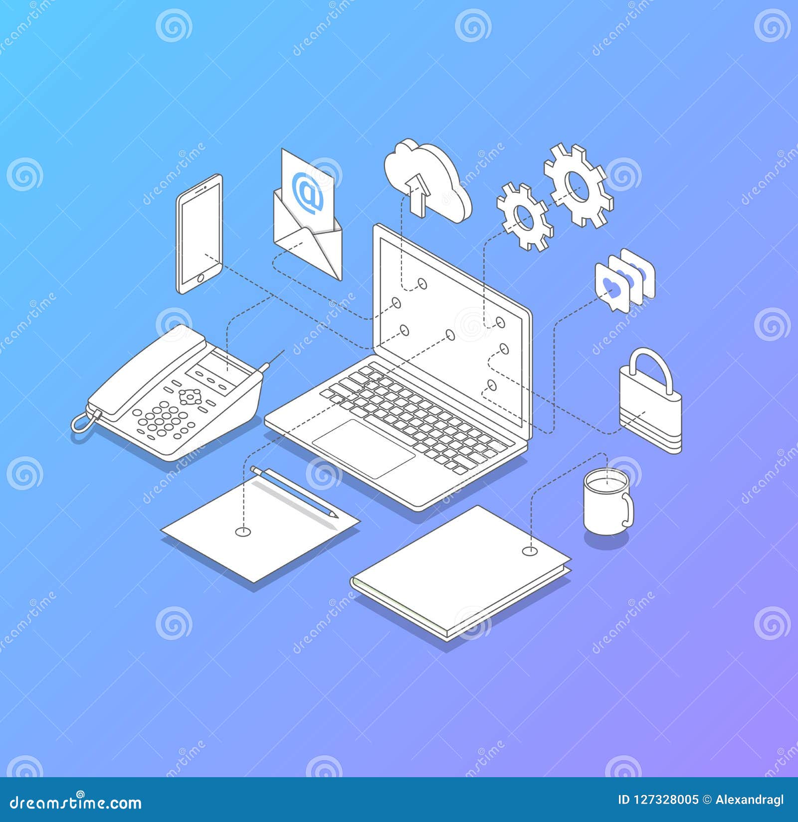 Isometric Office Desk Illustration for it Solutions Stock Vector ...