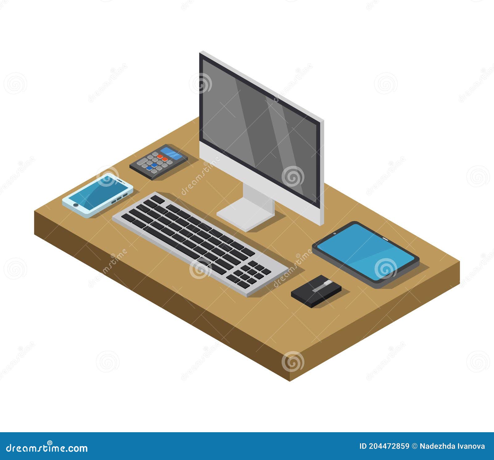 Isometric Office Desk on a White Background Vector Graphic Illustration ...