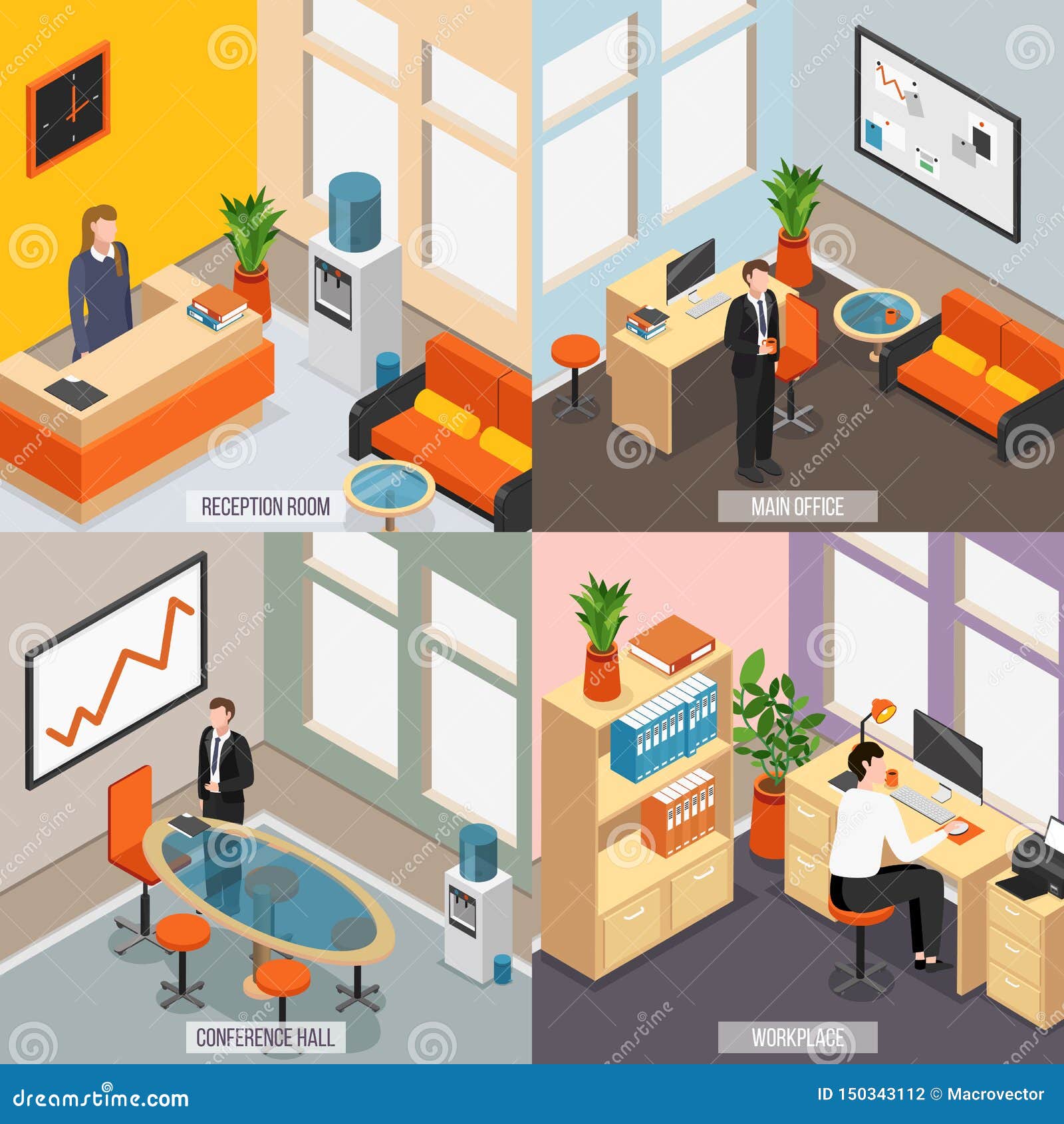 Isometric Office Icon Set stock vector. Illustration of business ...
