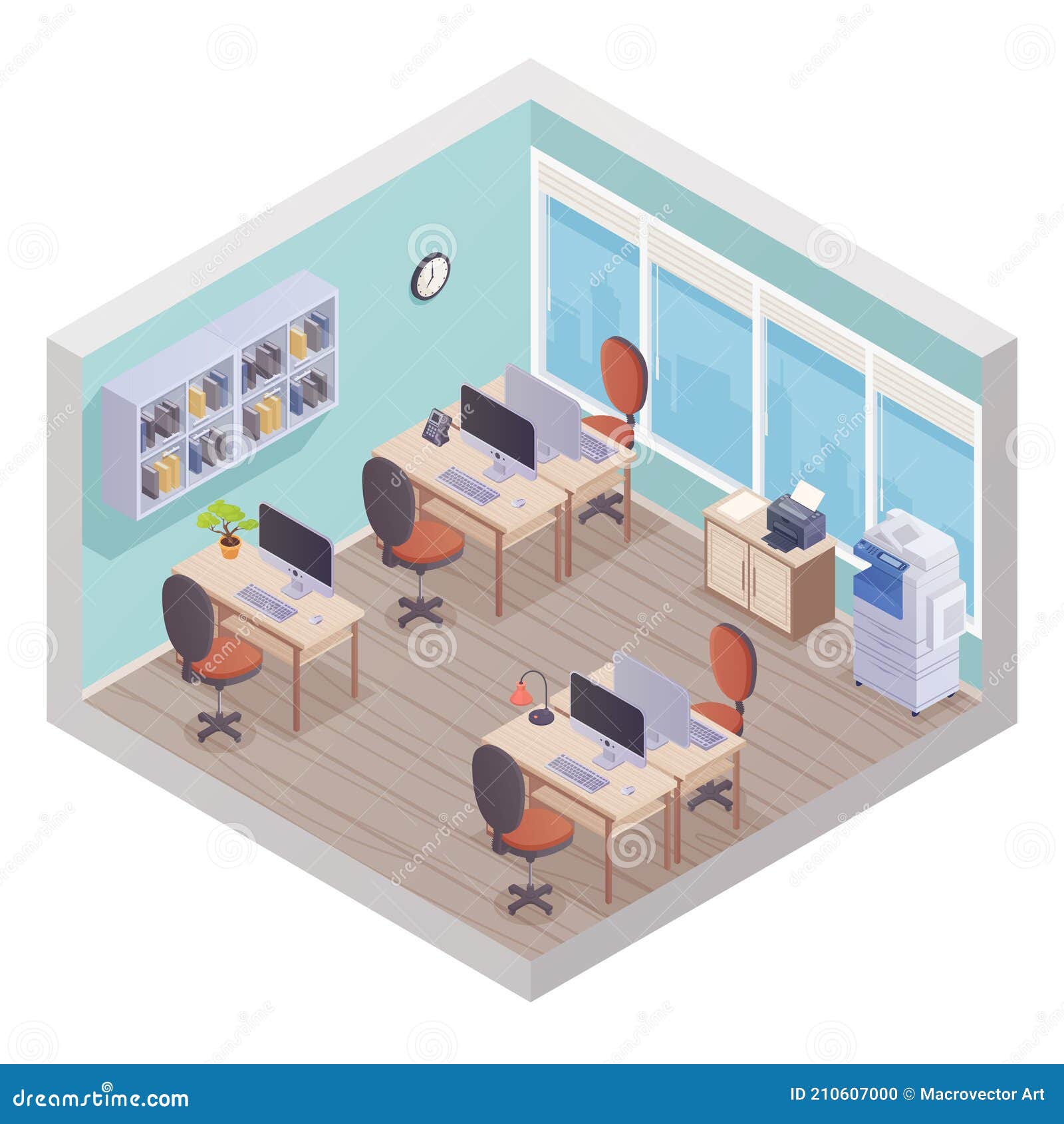 Isometric Office Interior stock vector. Illustration of lamp - 210607000