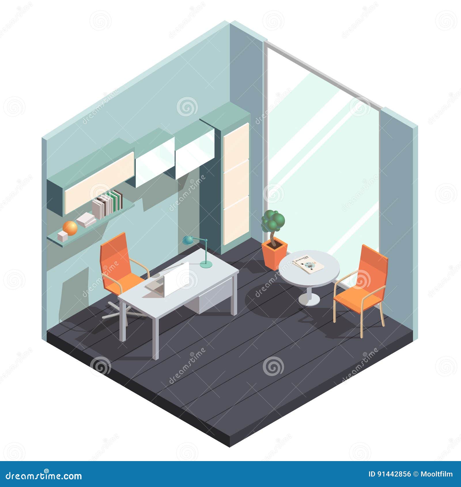 Isometric office interior stock vector. Illustration of furniture ...
