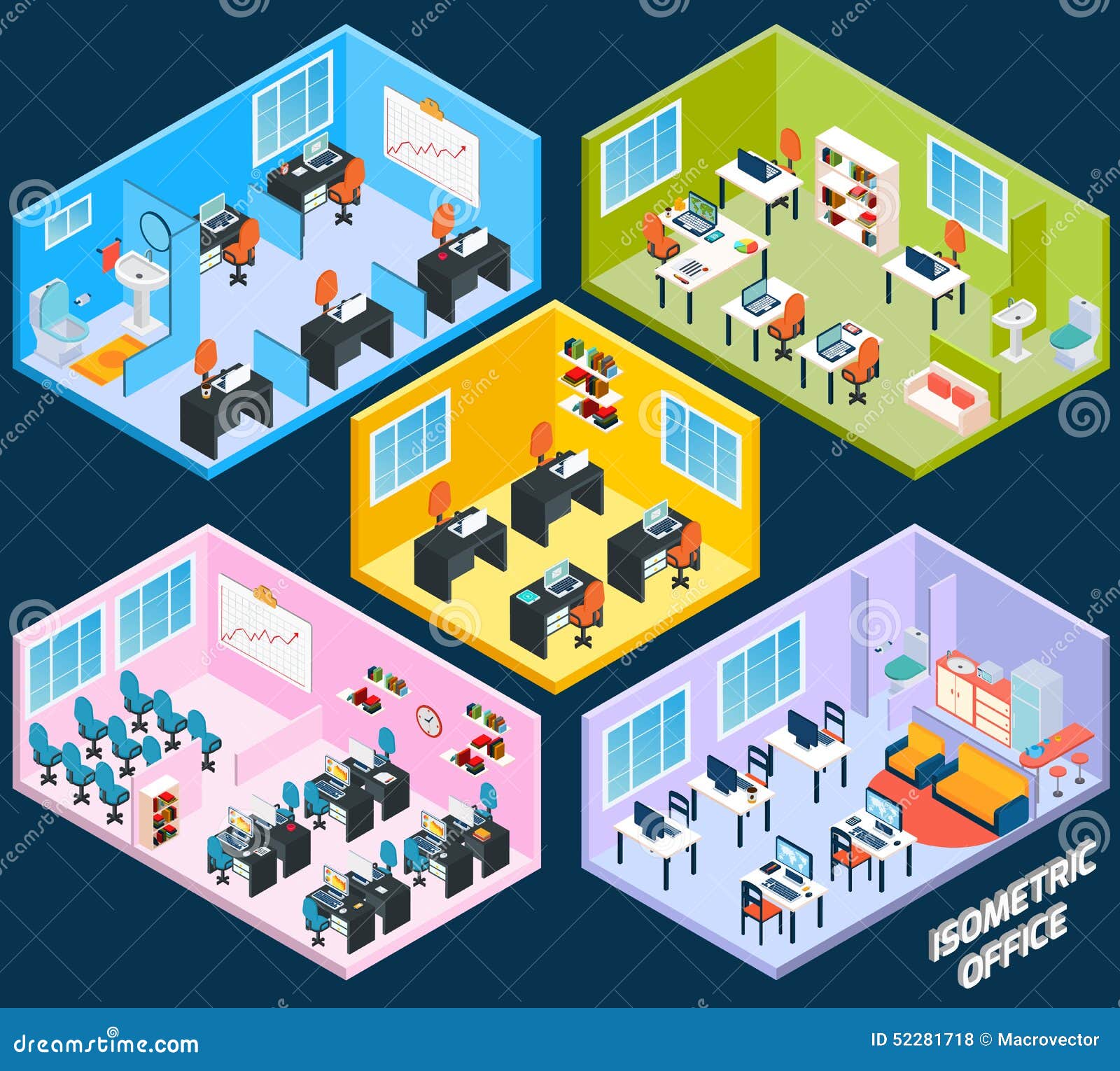 Isometric Office Interior stock vector. Illustration of office - 52281718