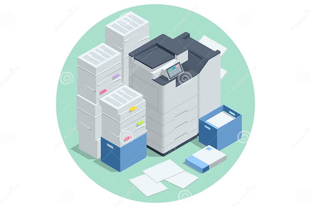 Isometric Office Multi-function Printer Scanner. Print, Copy, Scan, Fax ...