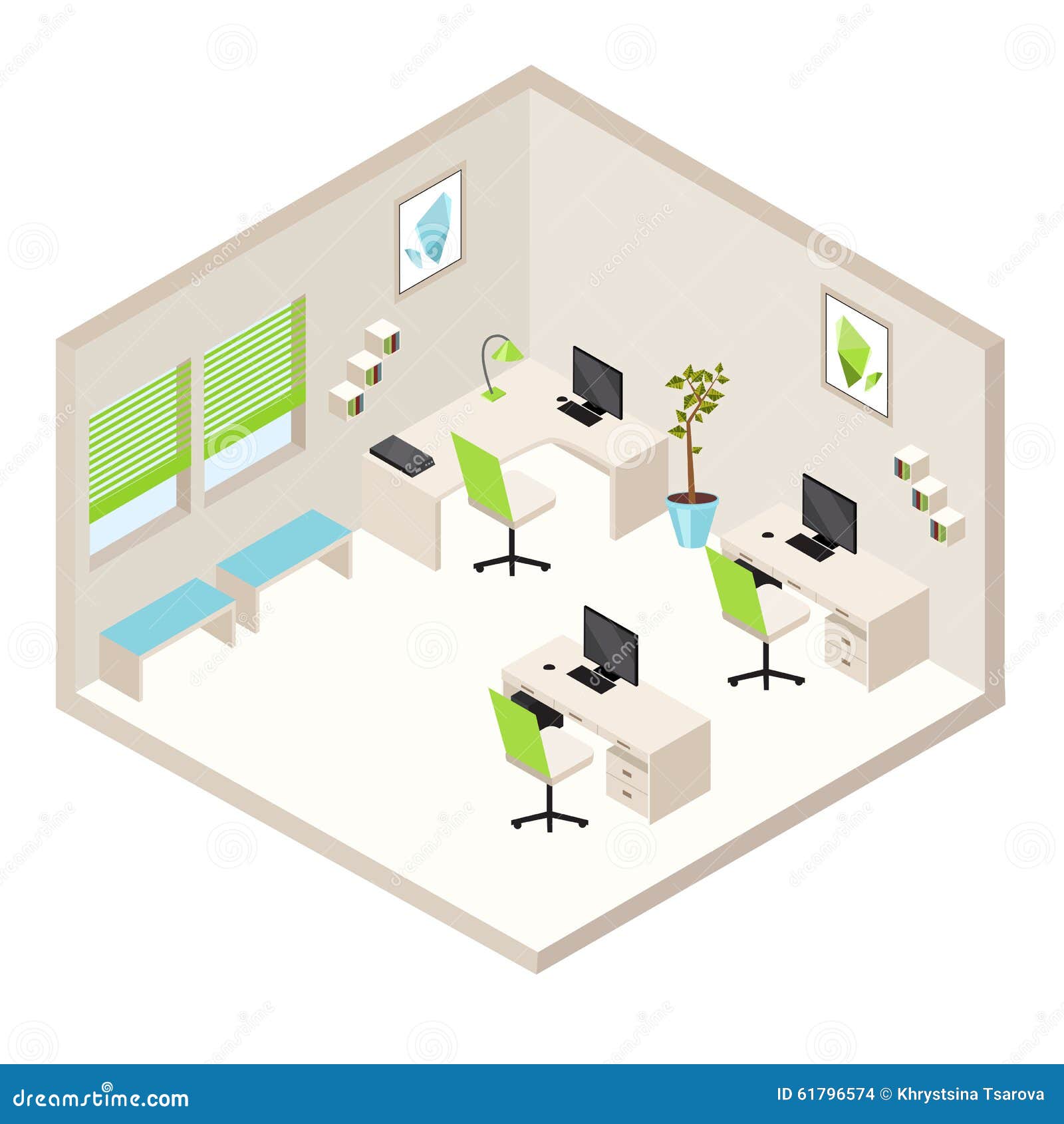 Isometric office room stock vector. Illustration of home - 61796574