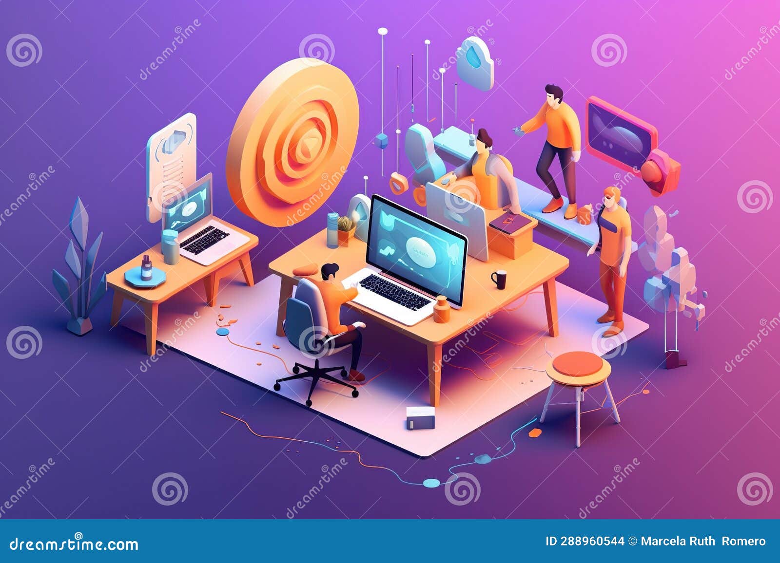 Isometric Office Scene, 3D Render Style. AI Generated Stock ...