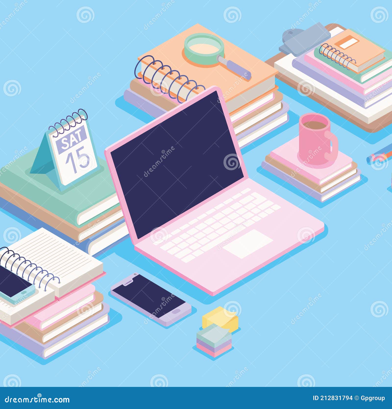 Isometric office stuff stock vector. Illustration of coffee - 212831794