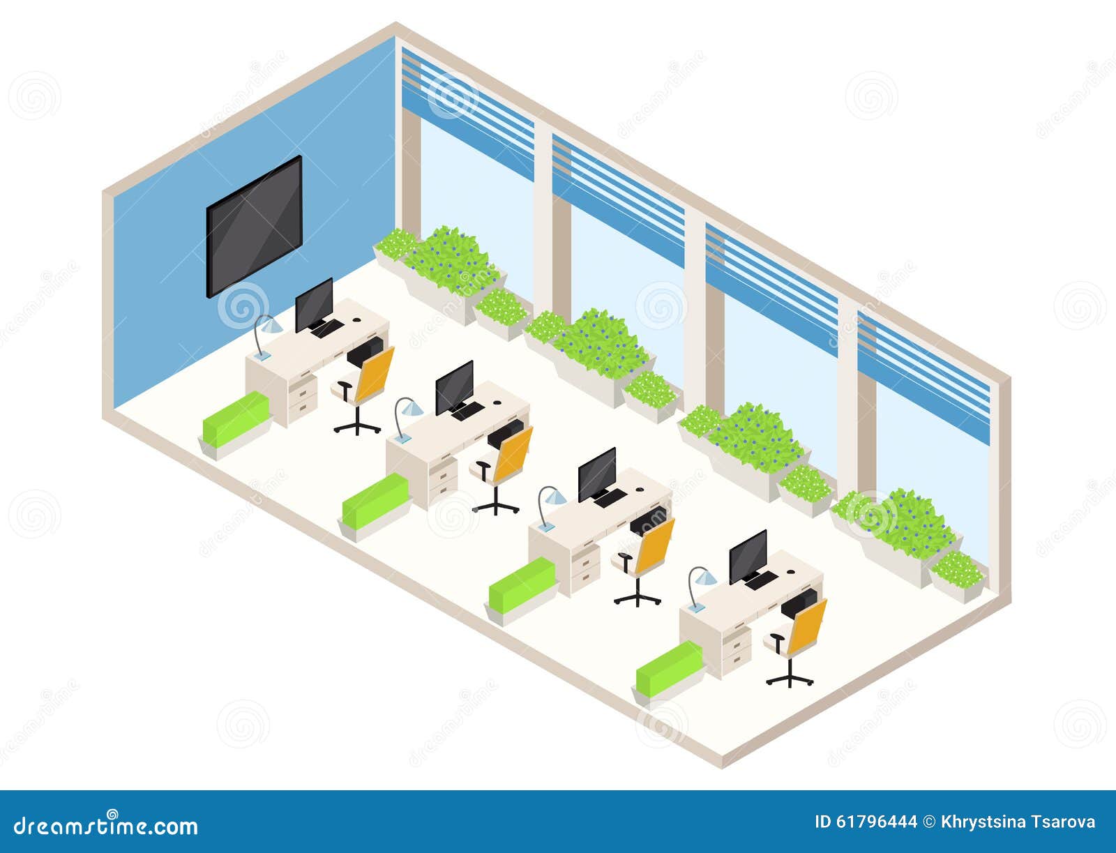 Isometric office stock vector. Illustration of inside - 61796444