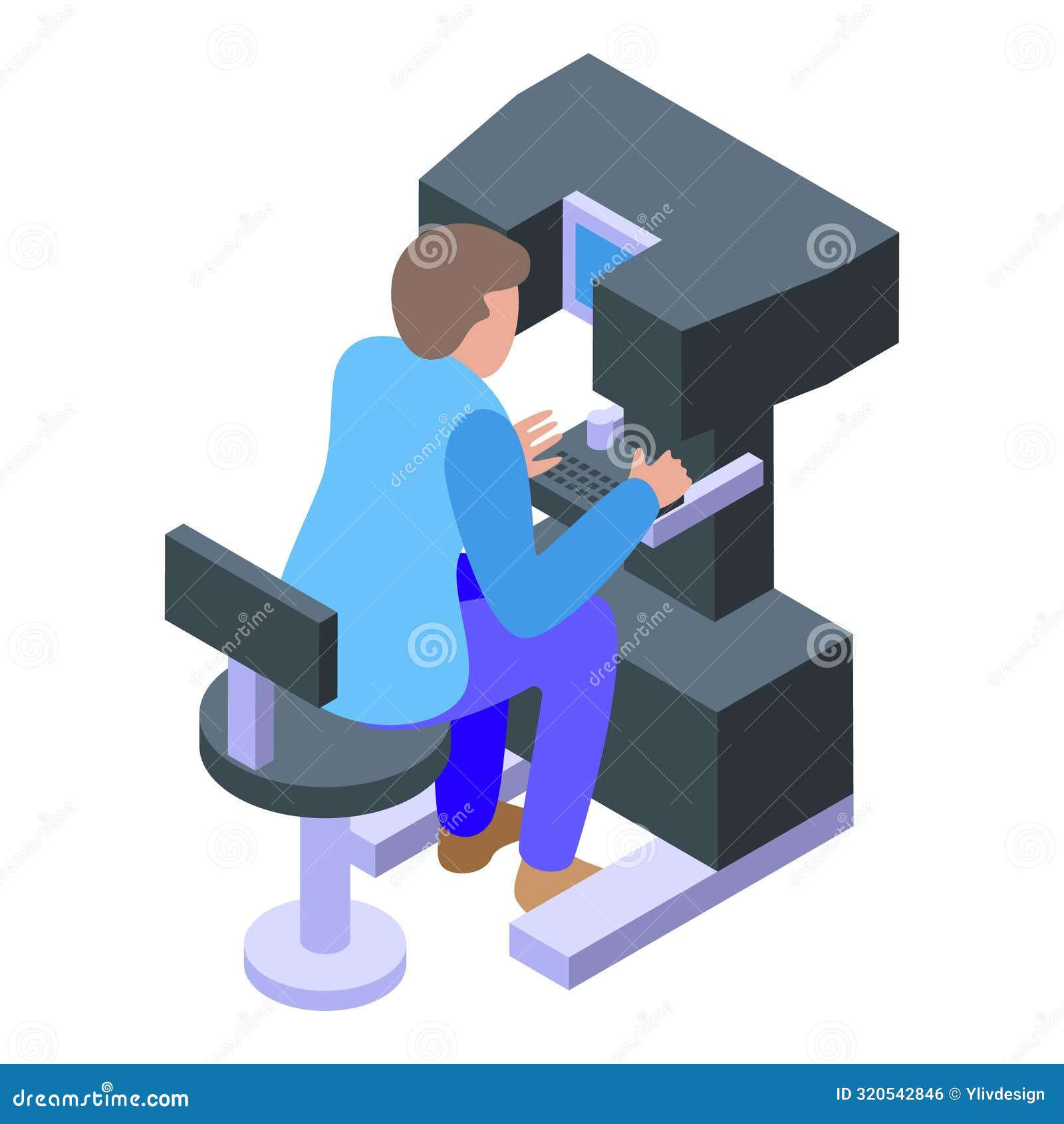 Isometric Office Worker at Computer Desk Stock Vector - Illustration of ...