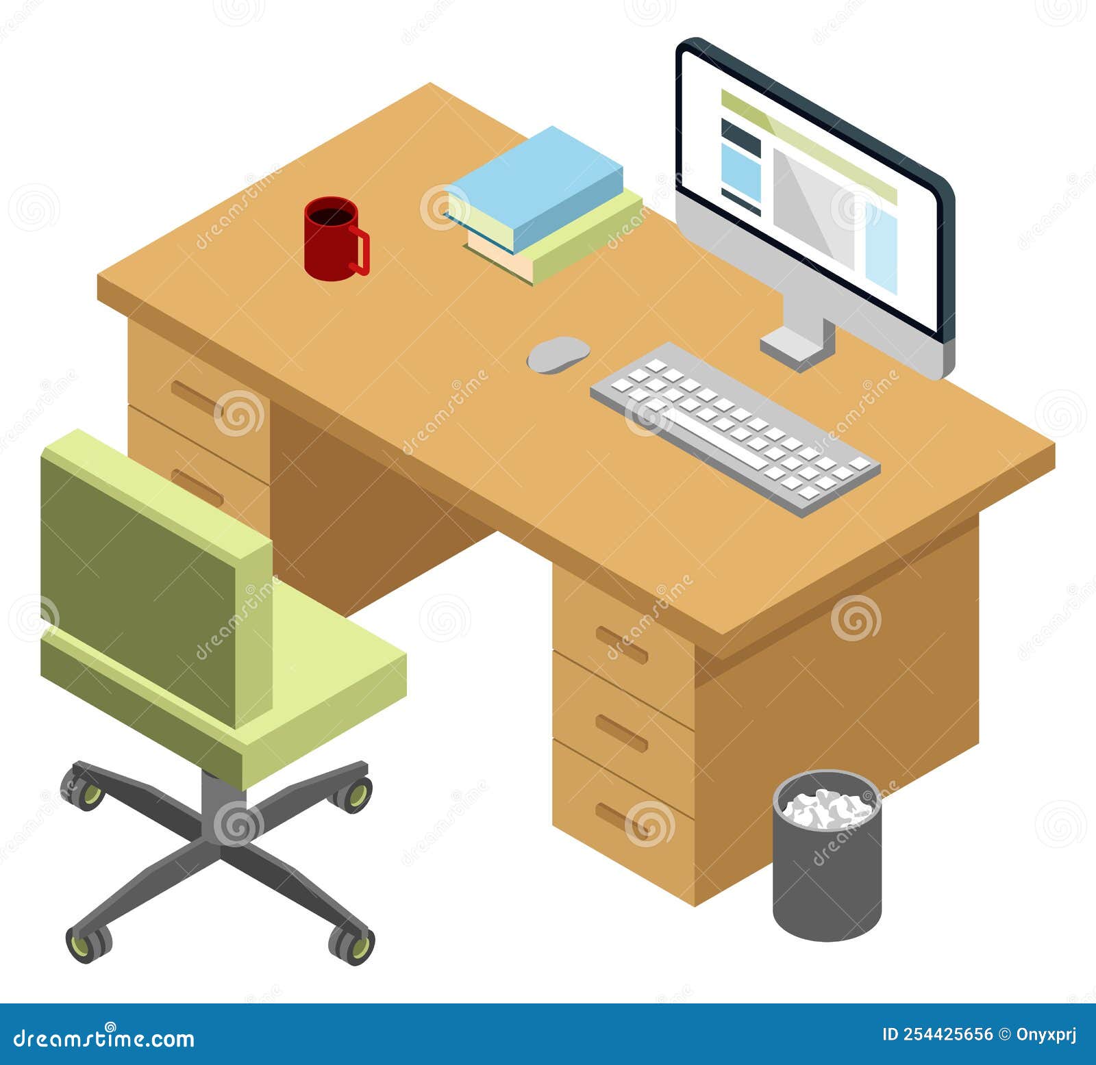 Isometric Office Worker Desk. Manager Computer Workplace Stock Vector ...